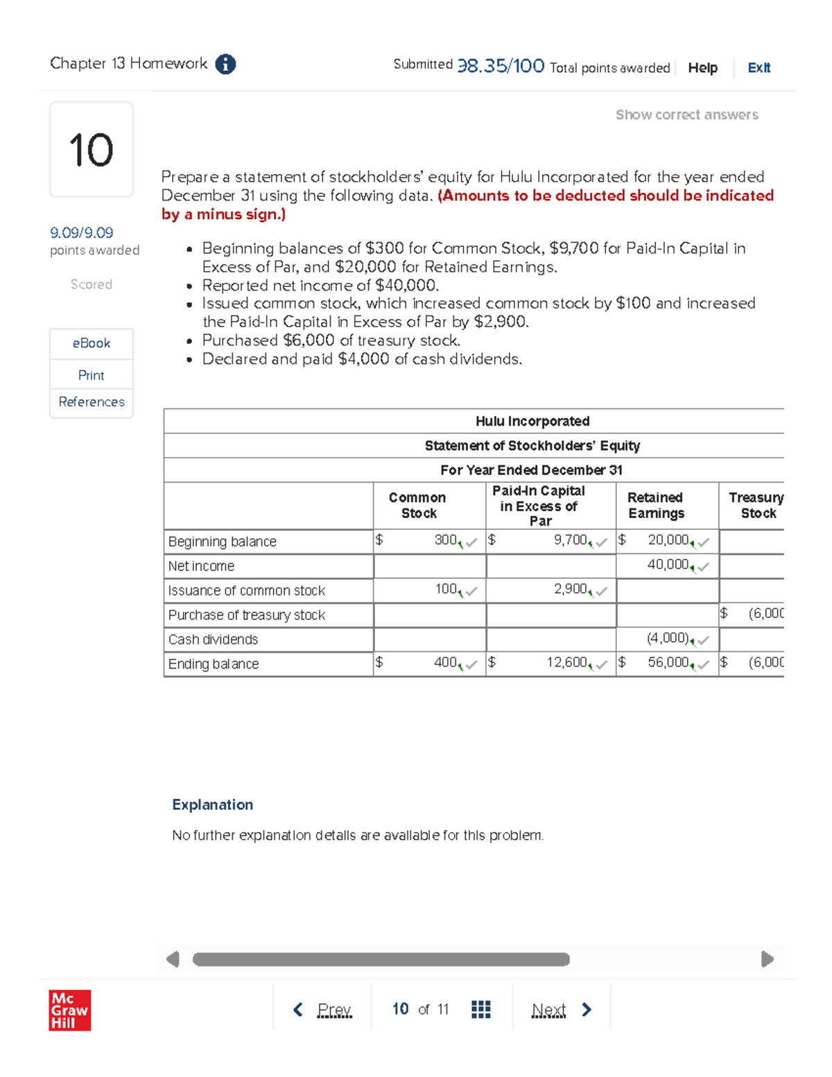 Question 10 - Chapter 13 Homework - Connect - eBook Print References 10 9/9. points awarded ...