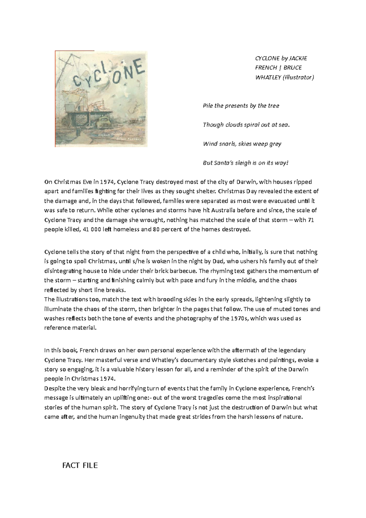 Cyclone by Jackie French task - CYCLONE by JACKIE FRENCH | BRUCE ...