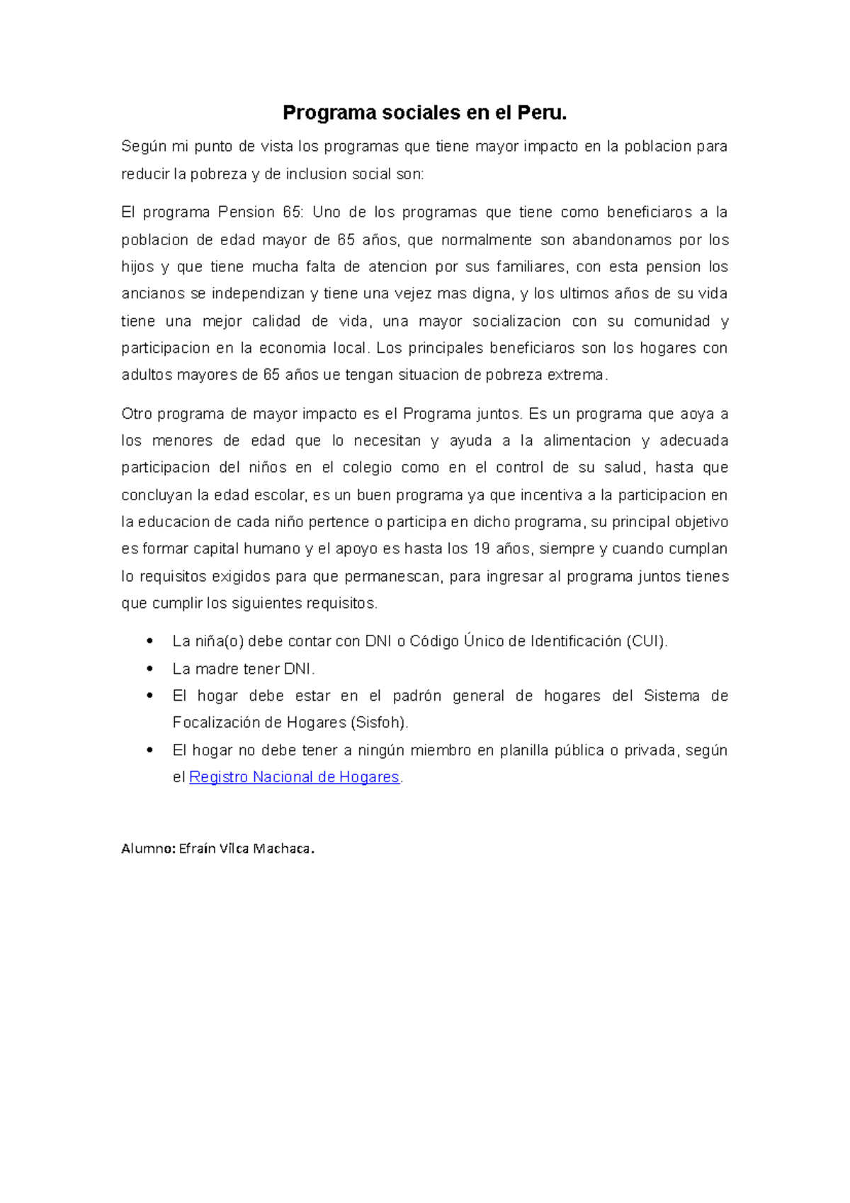 Programa sociales en el Peru - Según mi punto de vista los programas ...