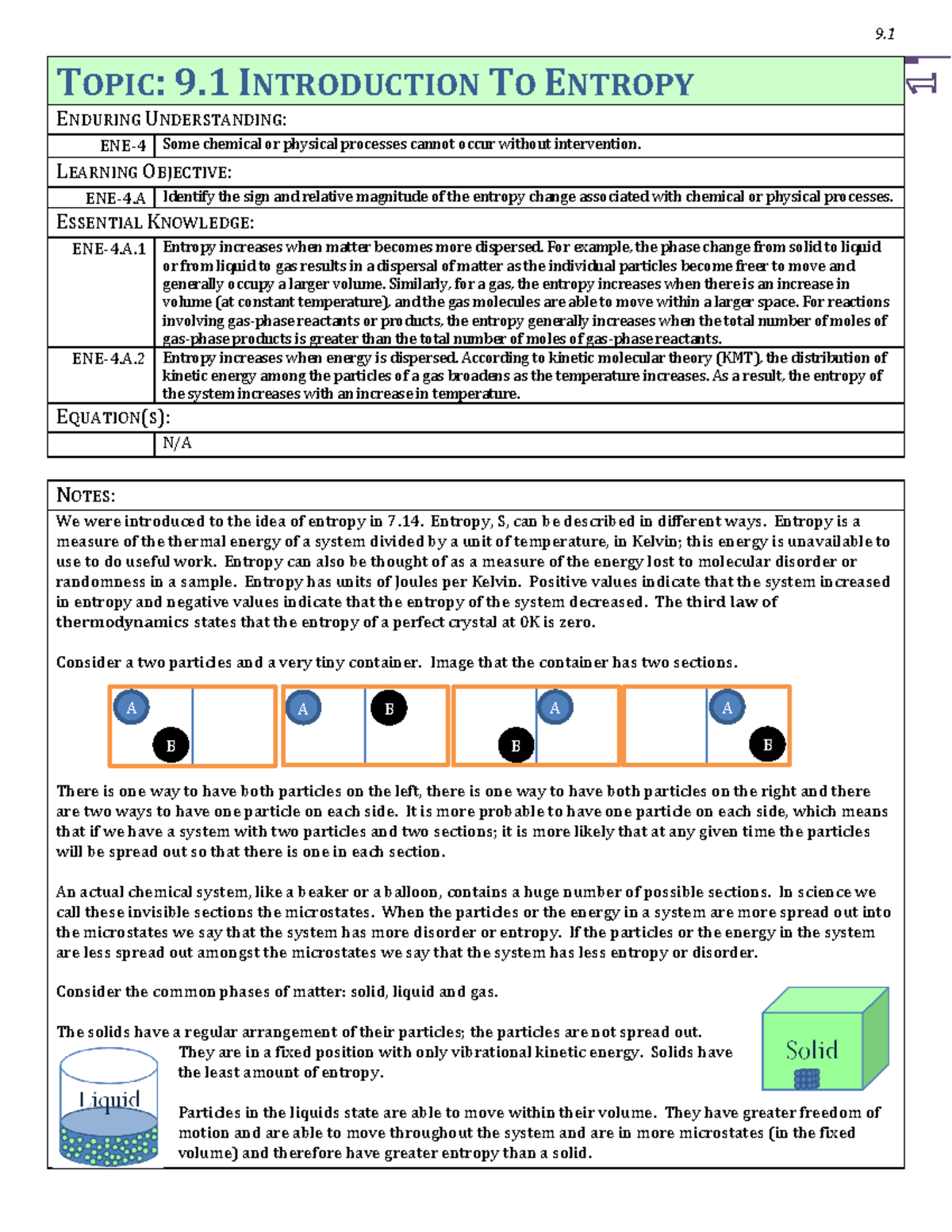 9.1 Introduction to Entropy Student - TOPIC: 9 INTRODUCTION TO ENTROPY ...