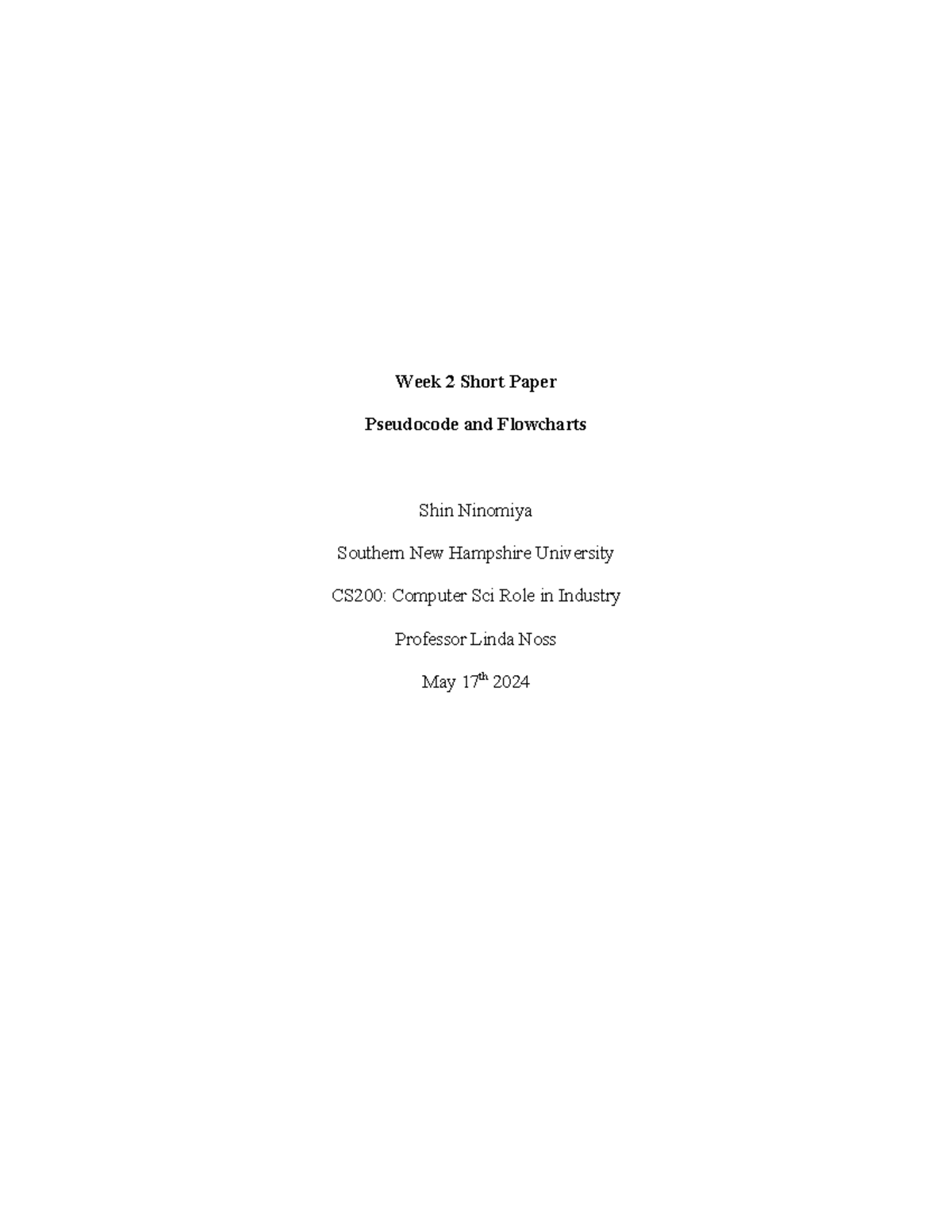 CS200 WK02 Flow Chart - CS200 - Week 2 Short Paper Pseudocode and ...