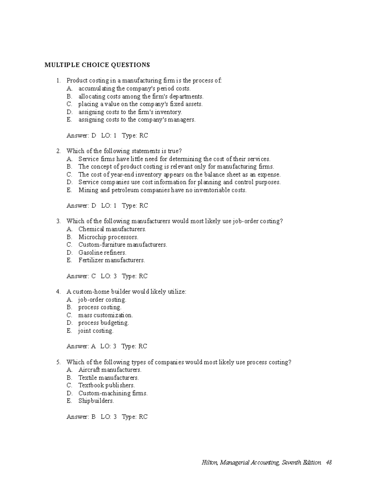Chapter 03 - Summary Notes - MULTIPLE CHOICE QUESTIONS Product costing ...