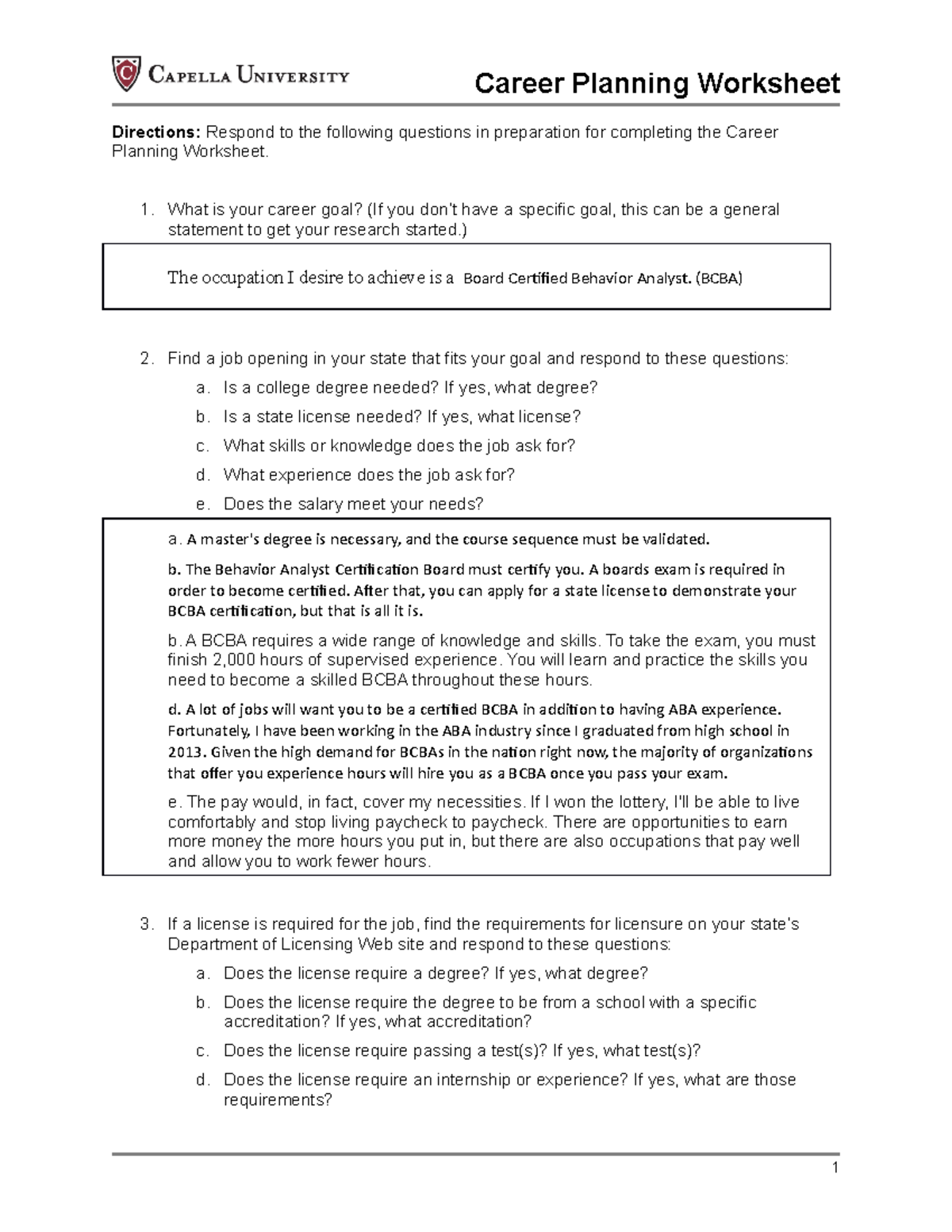 Cf career planning worksheet - Directions: Respond to the following ...