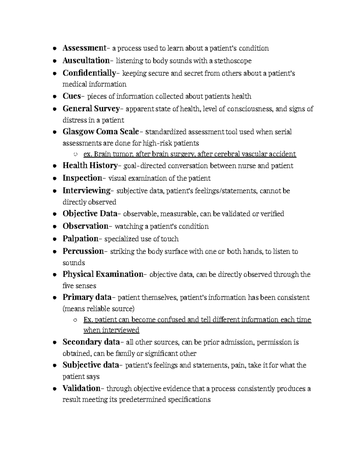 Health Assessment, Interview, Physical Assessment Key Terms ...