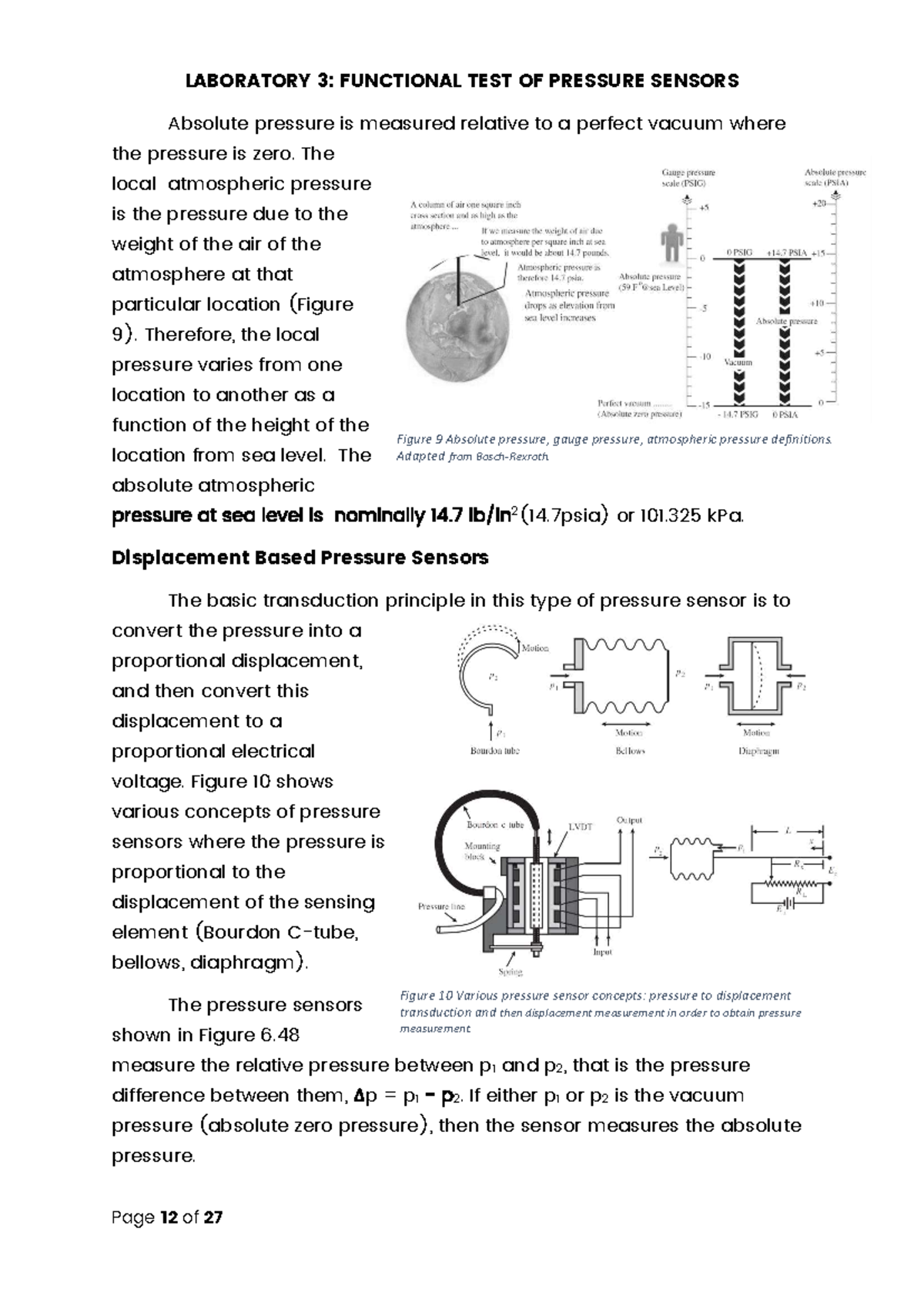 Lab3 - LABORATORY 3: FUNCTIONAL TEST OF PRESSURE SENSORS Absolute ...
