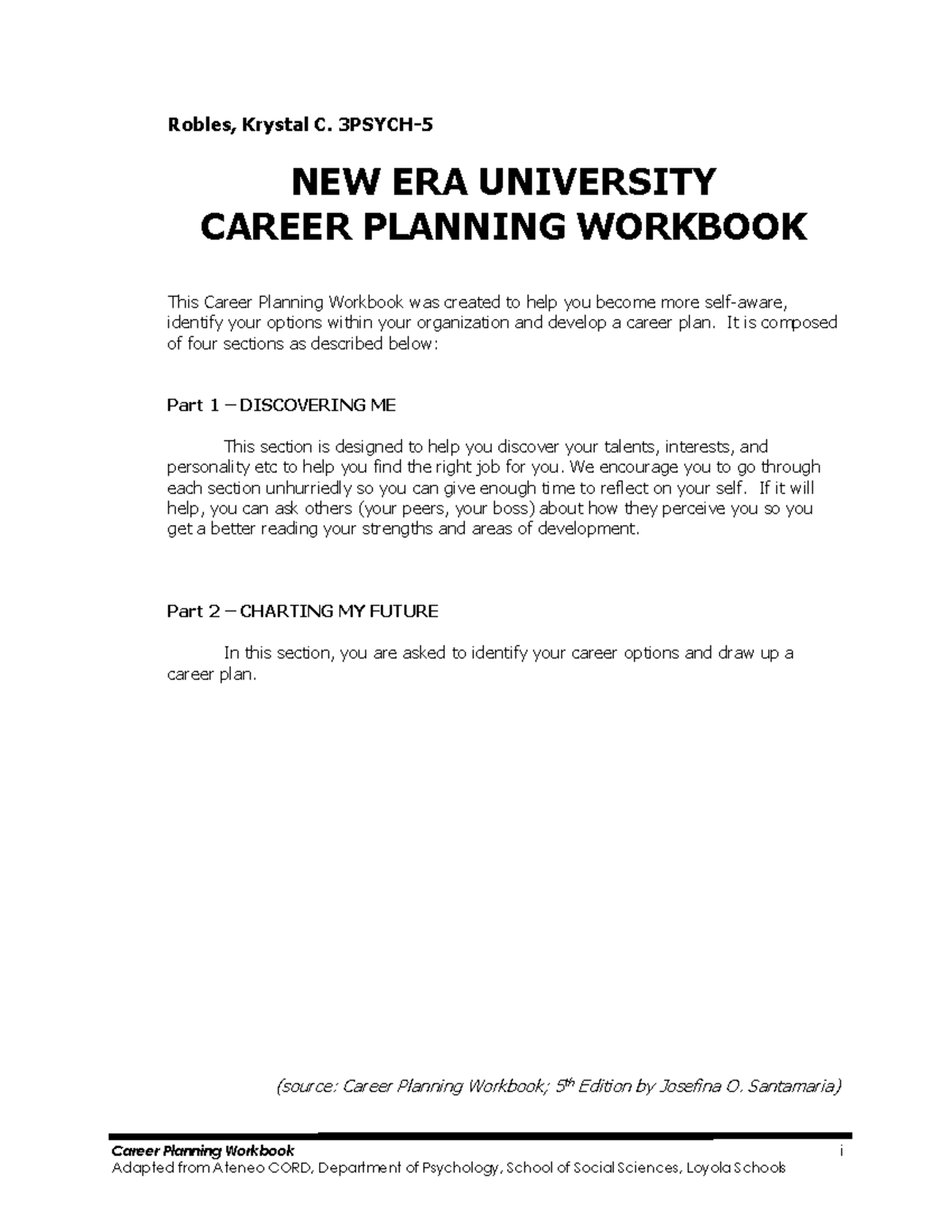 Career Planning Workbook - 3PSYCH- 5 NEW ERA UNIVERSITY CAREER PLANNING ...