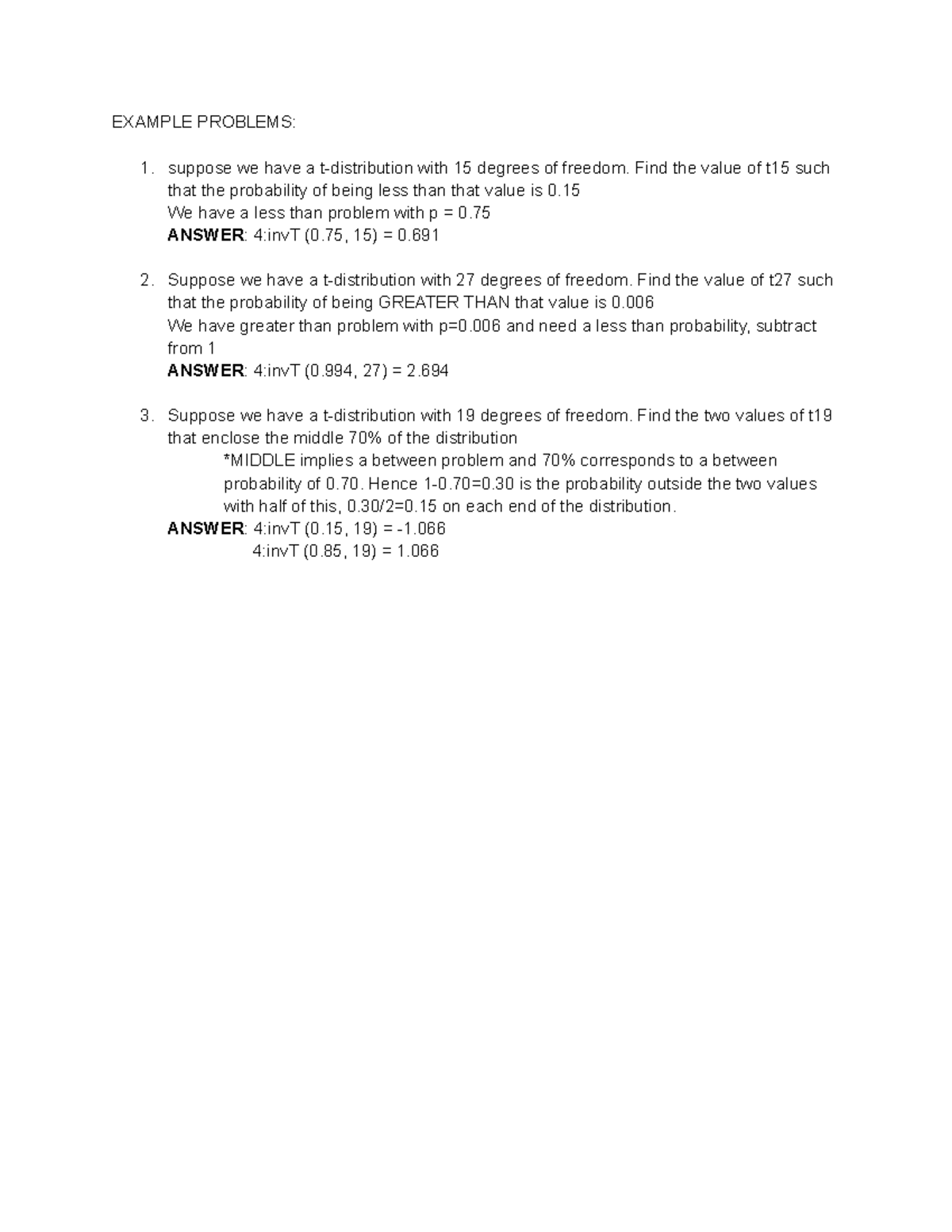 Module 6, Lesson 1.2 find t value distributions - EXAMPLE PROBLEMS ...
