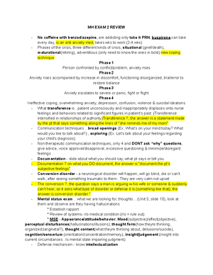 Mental Exam 1 Review - Mental Exam 1 Review Mental Health o State of ...