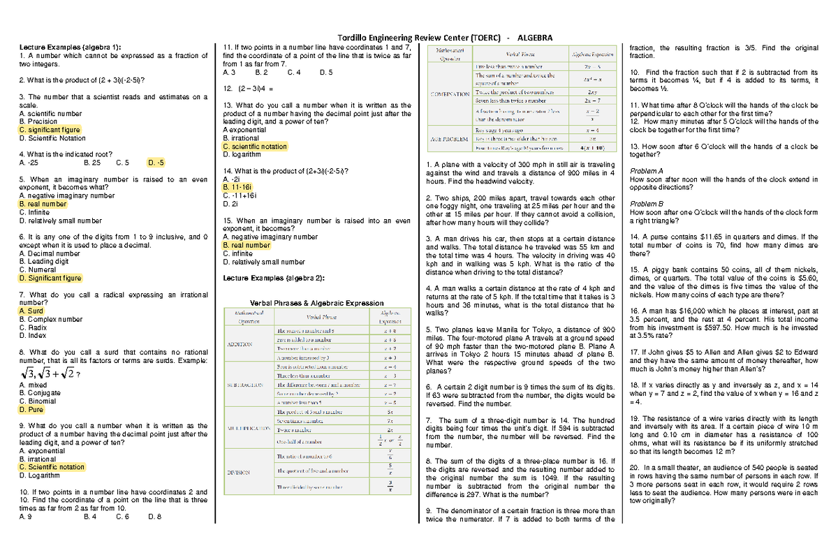 Algebra lecture notes 2020 pdf - Lecture Examples (algebra 1): A number ...