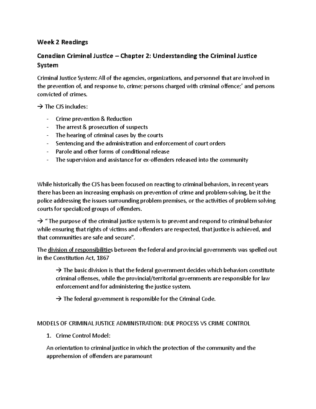 SOCY 388 - Week 2 Readings - Week 2 Readings Canadian Criminal Justice ...