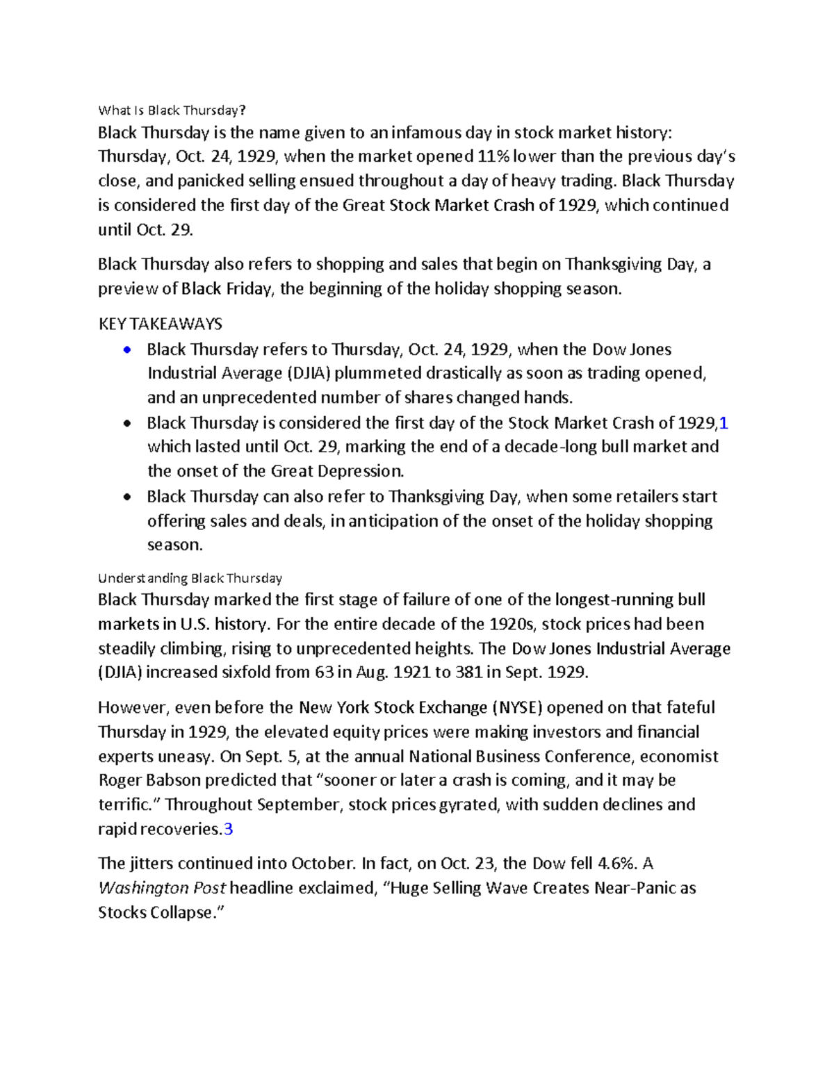 Black Thursday - Notes - What Is Black Thursday? Black Thursday is the ...