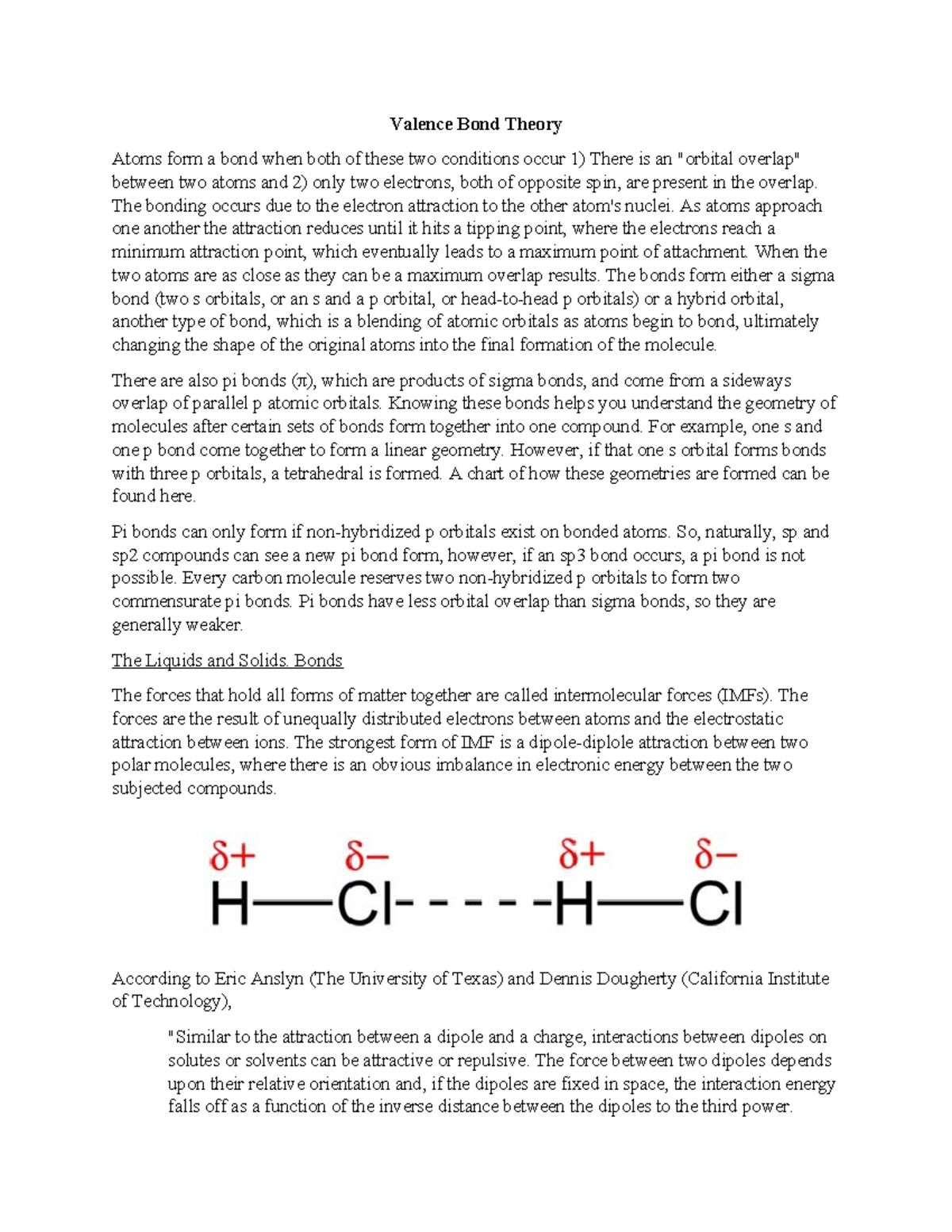 CHEM 101 Lesson 9 Valence Bond Theory - Valence Bond Theory Atoms form ...