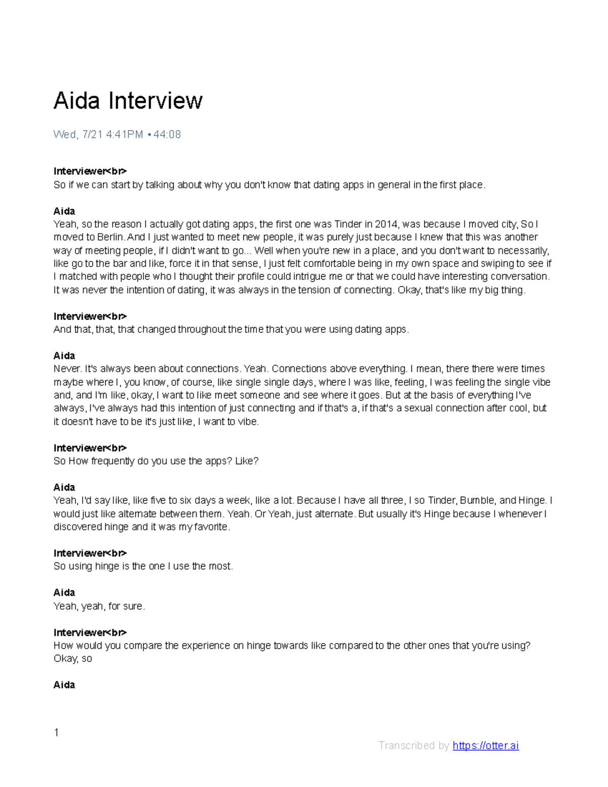 Aida Interview - Lecture notes 1 - Aida Interview Wed, 7/21 4:41PM • 44 ...