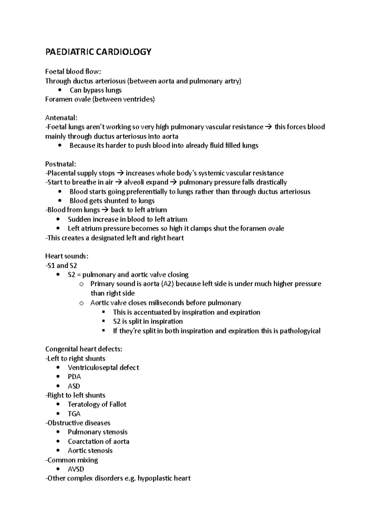 Paediatric Cardiology - PAEDIATRIC CARDIOLOGY Foetal blood flow ...