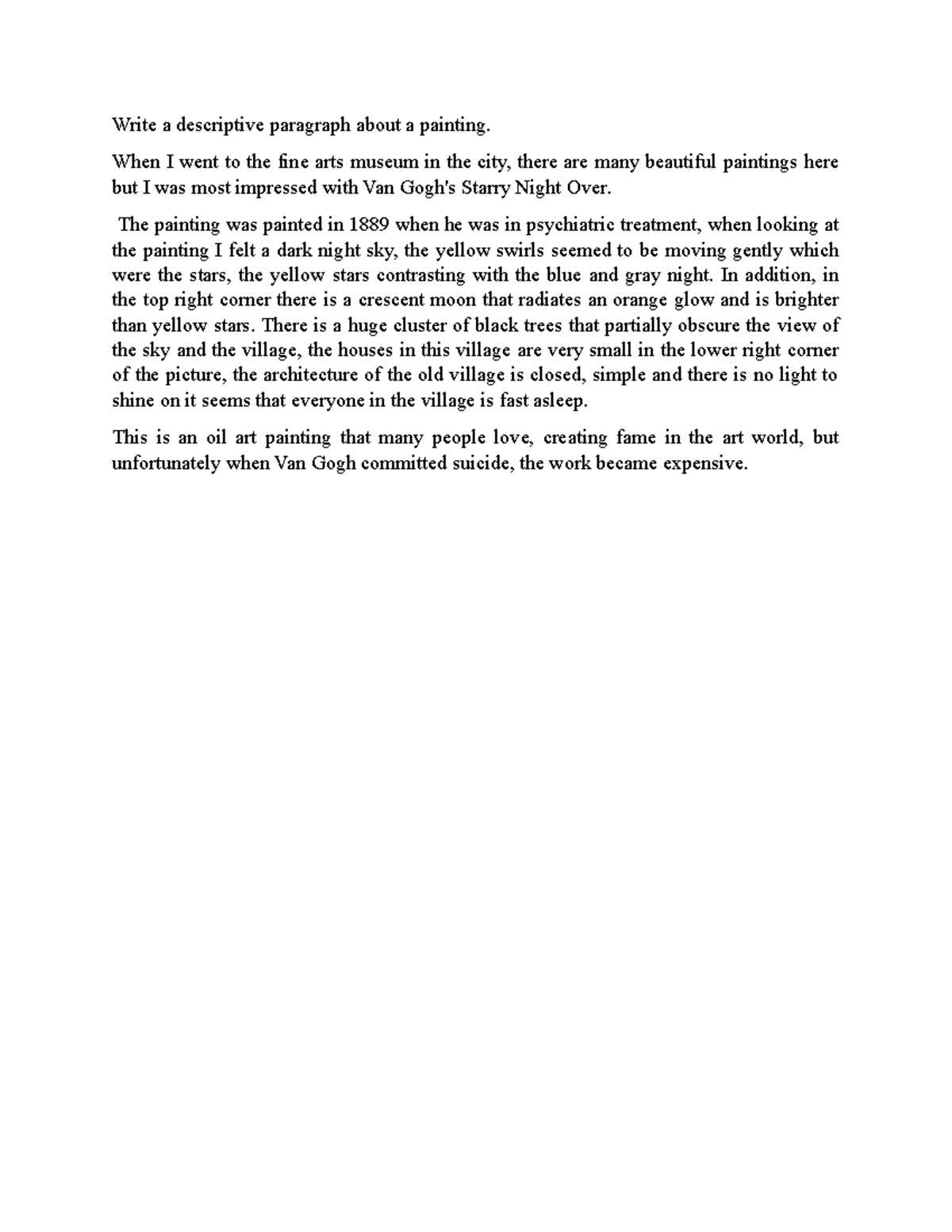 Write a descriptive paragraph about a painting - When I went to the ...