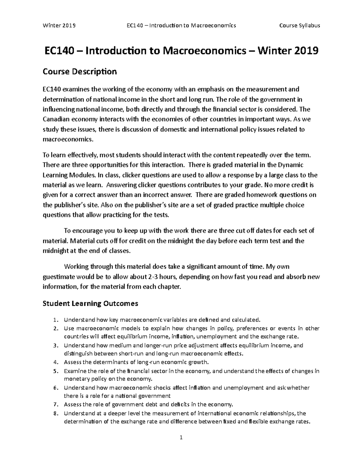 EC140 Syllabus 2019 - EC140 – Introduction to Macroeconomics – Winter ...
