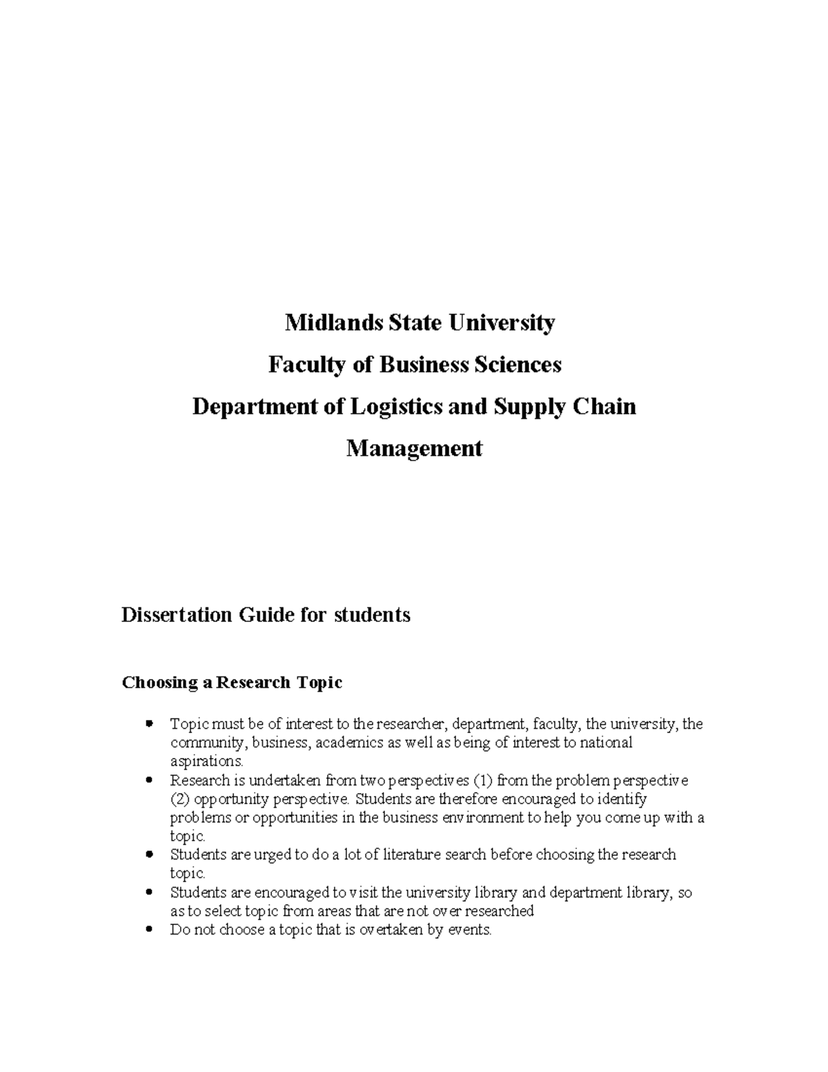Dissertations Guide 1 - Midlands State University Faculty of Business ...