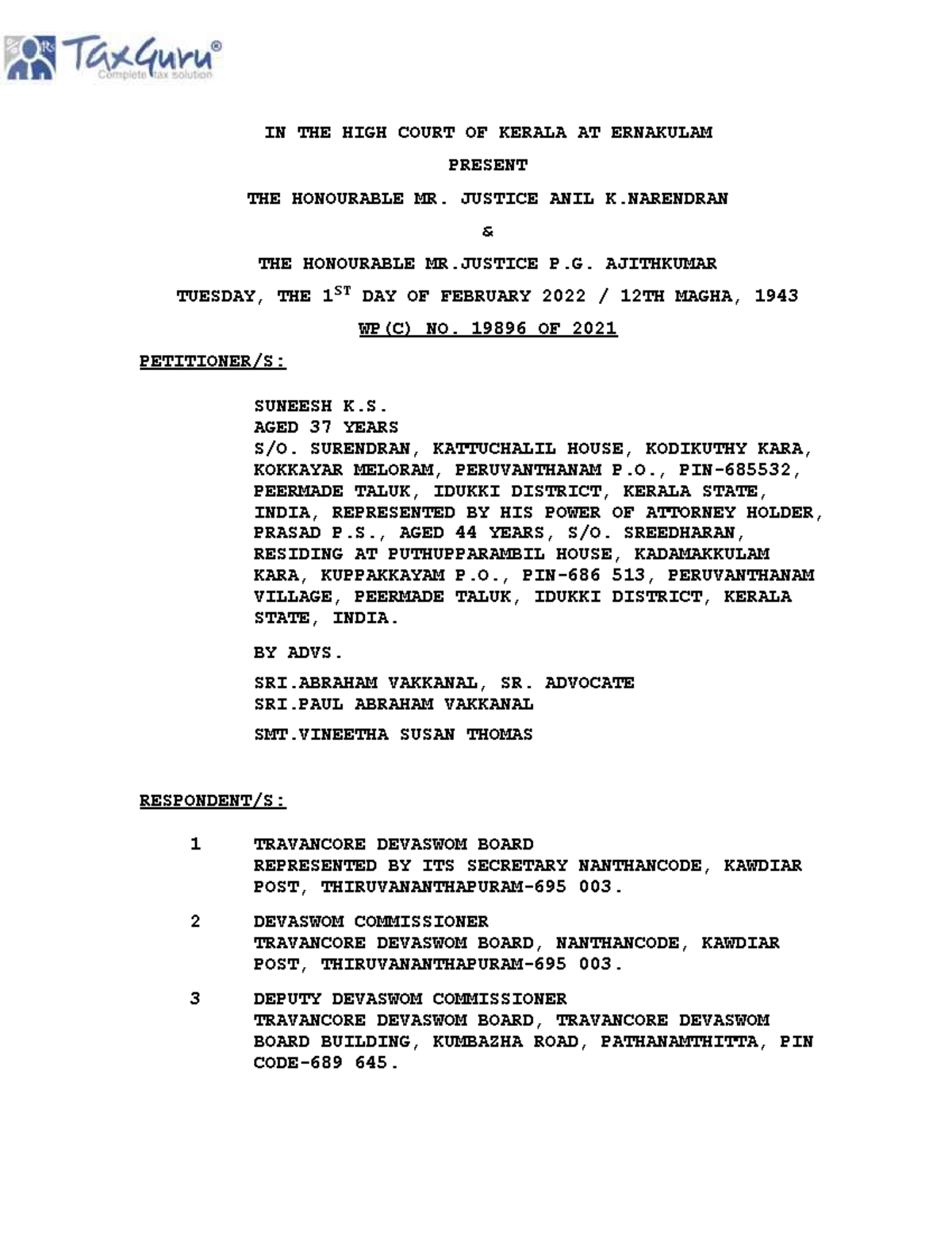 Suneesh-K - IN THE HIGH COURT OF KERALA AT ERNAKULAM PRESENT THE ...