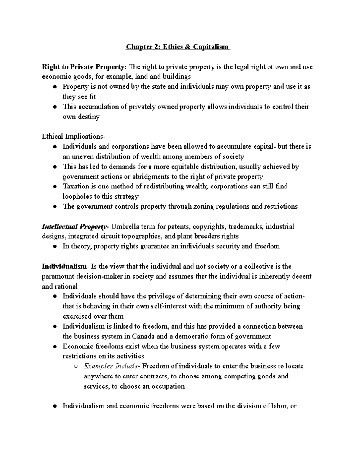 Chapter 2 Ethics & Capitalism - Chapter 2: Ethics & Capitalism Right to ...