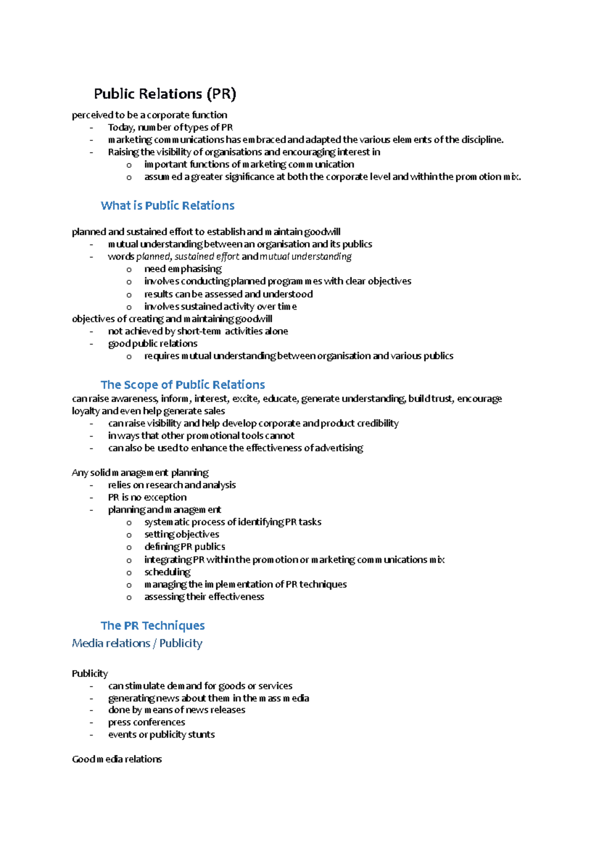 Public Relations - Lecture notes IB Notes - Public Relations (PR ...