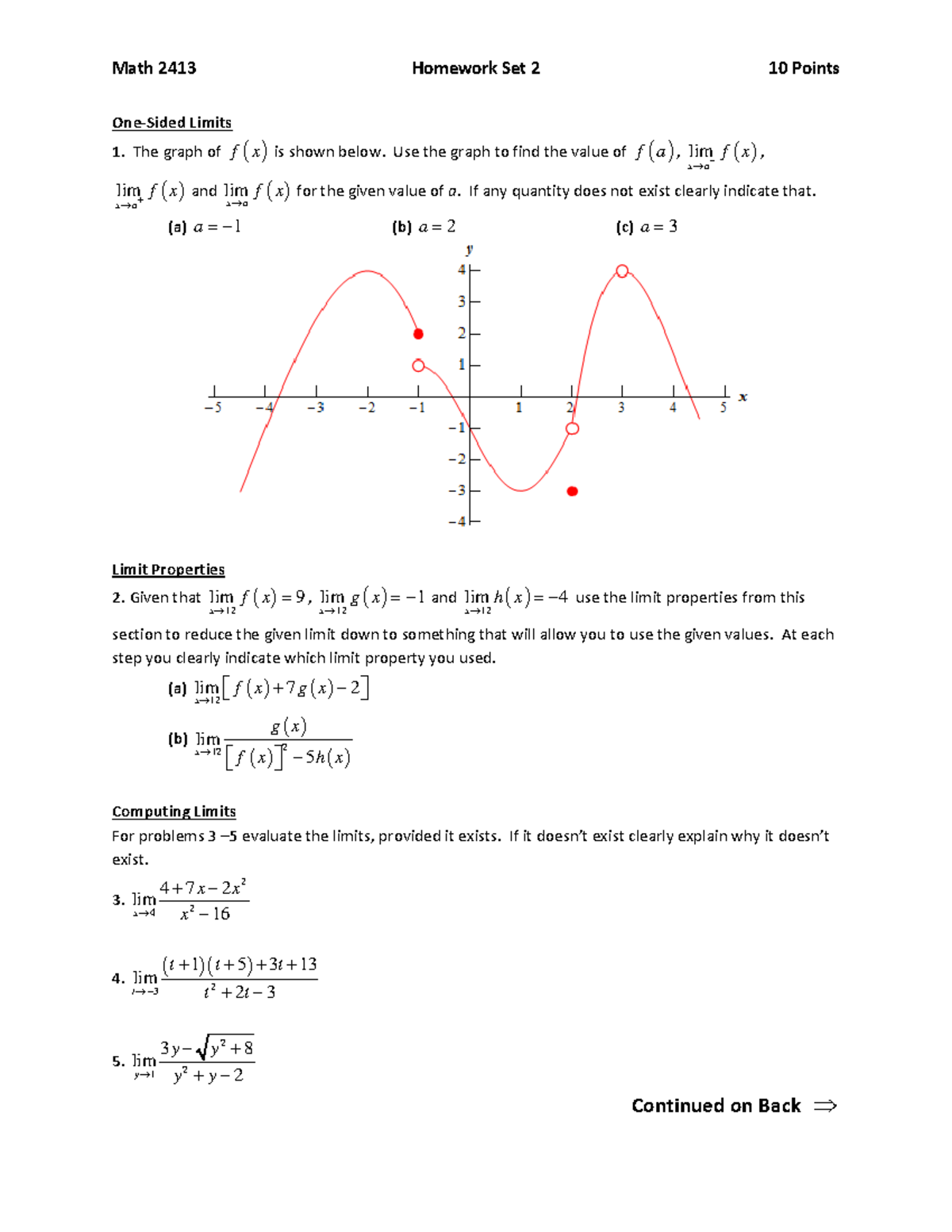 17 Fall Homework 02 - Math 2413 Homework Set 2 10 Points One-Sided ...