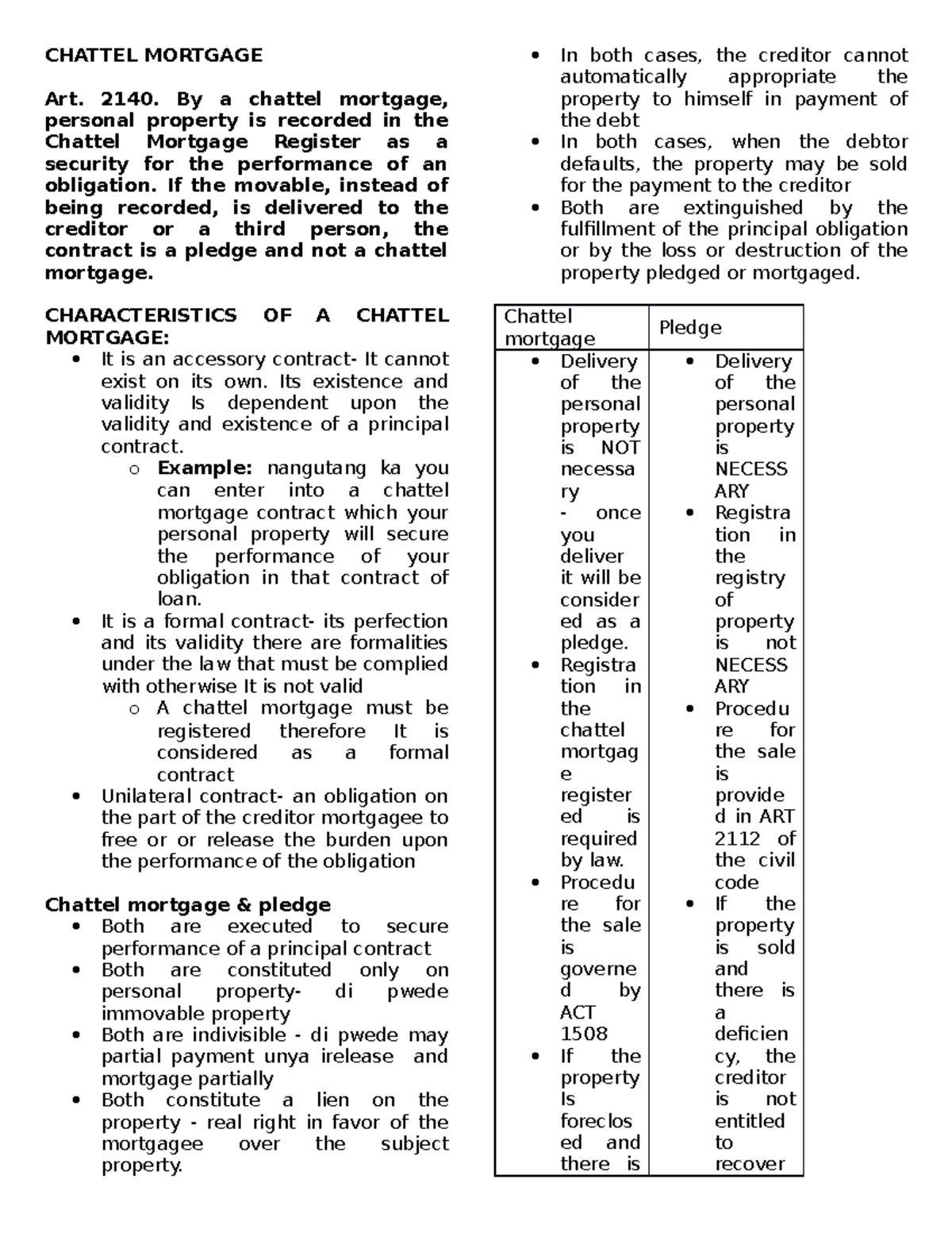 Chattel-Mortgage 1ST SEM LAW STUDY MATERIALS - CHATTEL MORTGAGE Art ...