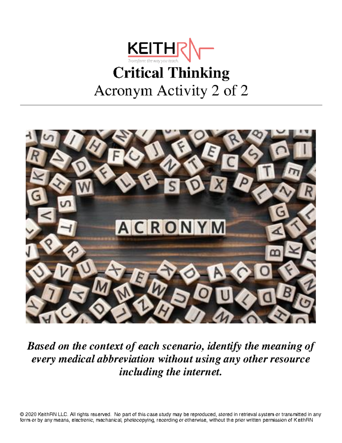 Student Acronym Assignment 2 - © 2020 KeithRN LLC. All rights reserved ...