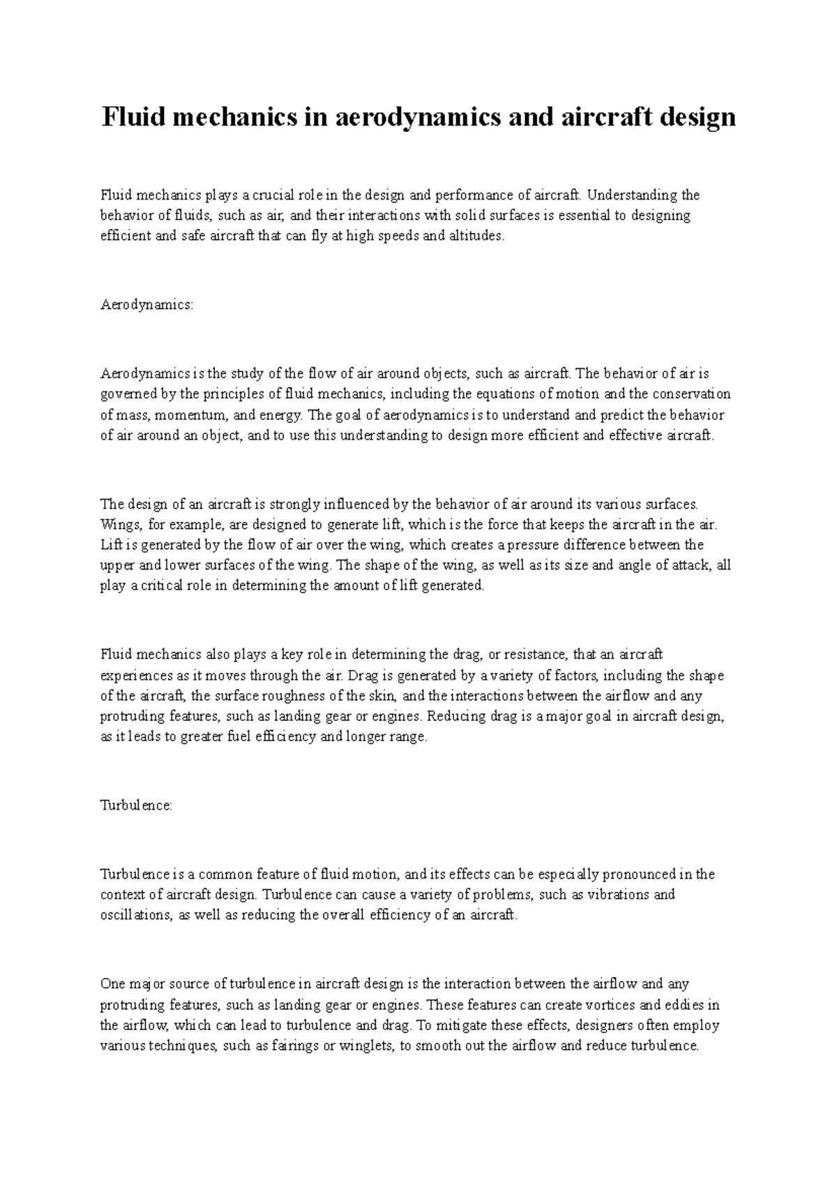 Fluid mechanics in aerodynamics and aircraft design - Understanding the ...