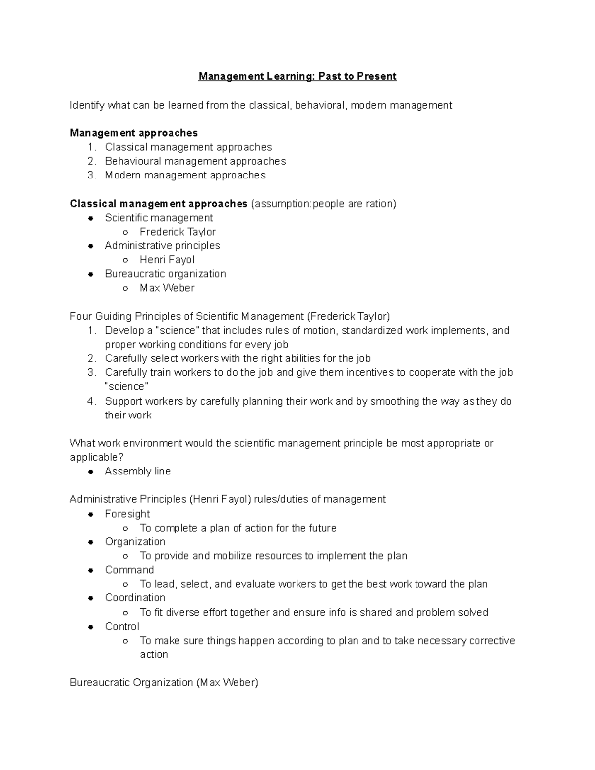 Chapter 2 (week 3) - Management Learning: Past to Present Identify what ...