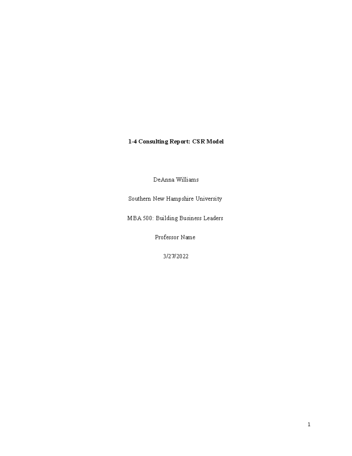 1-4 consulting report - 1-4 Consulting Report: CSR Model DeAnna ...