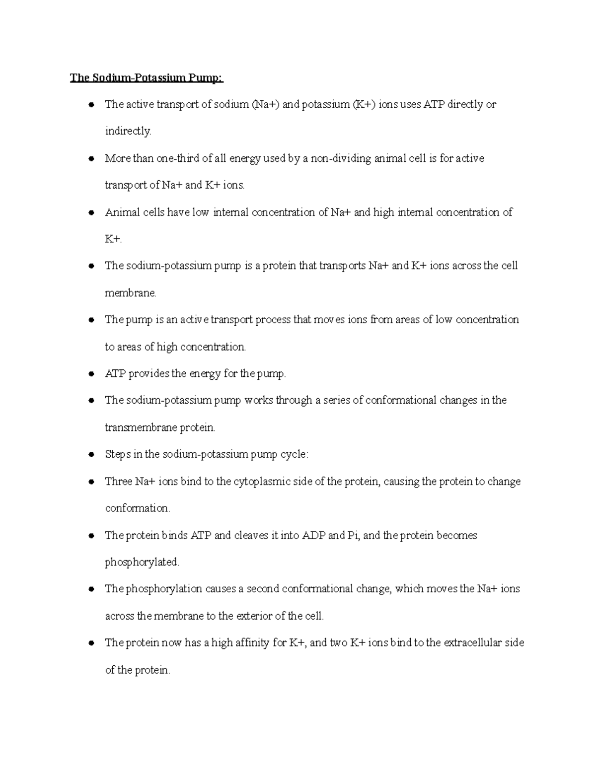 Bio Sodium-Potassium Pump Notes - The Sodium-Potassium Pump: The active ...
