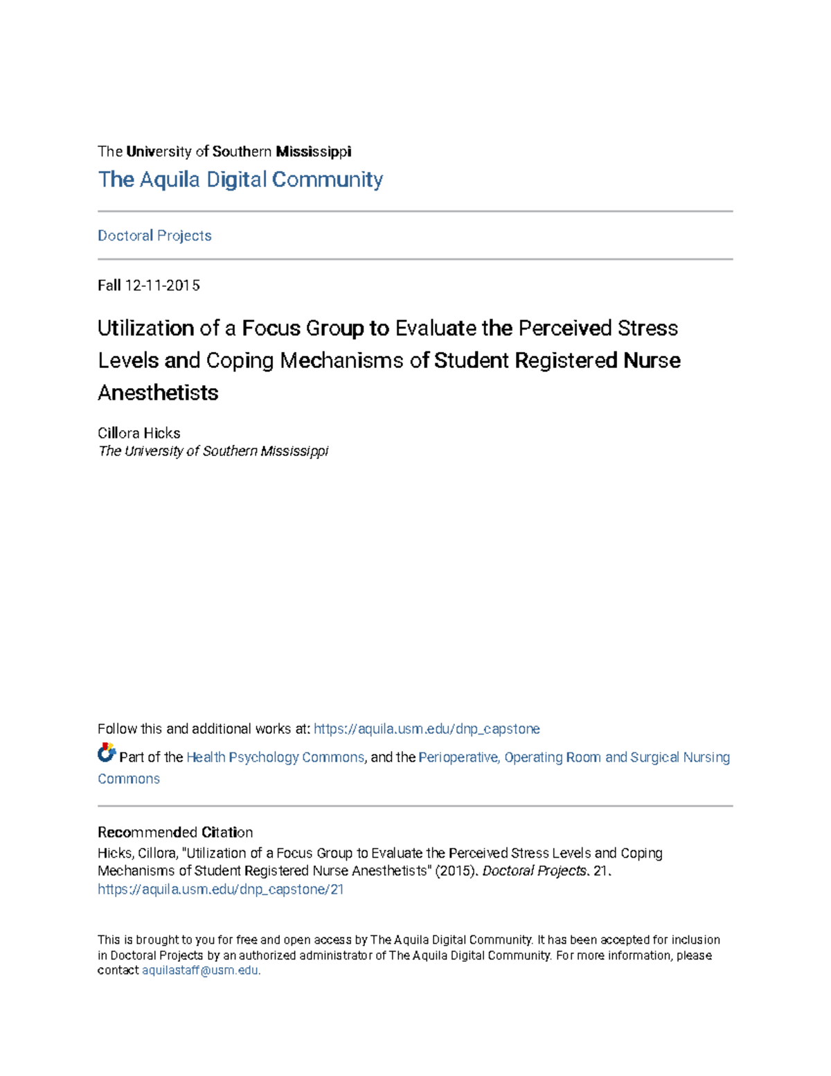 Utilization of a Focus Group to Evaluate the Perceived Stress Lev - The ...
