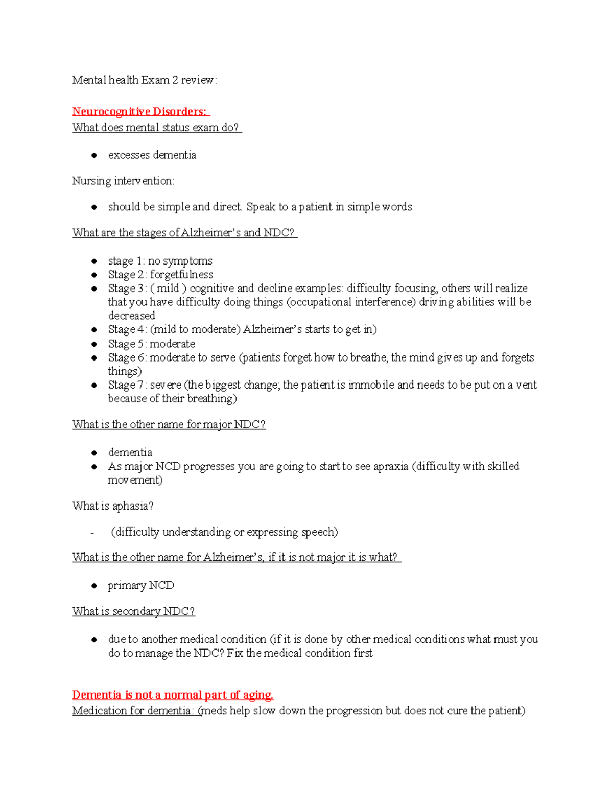 Mental health Exam 2 review - Mental health Exam 2 review ...