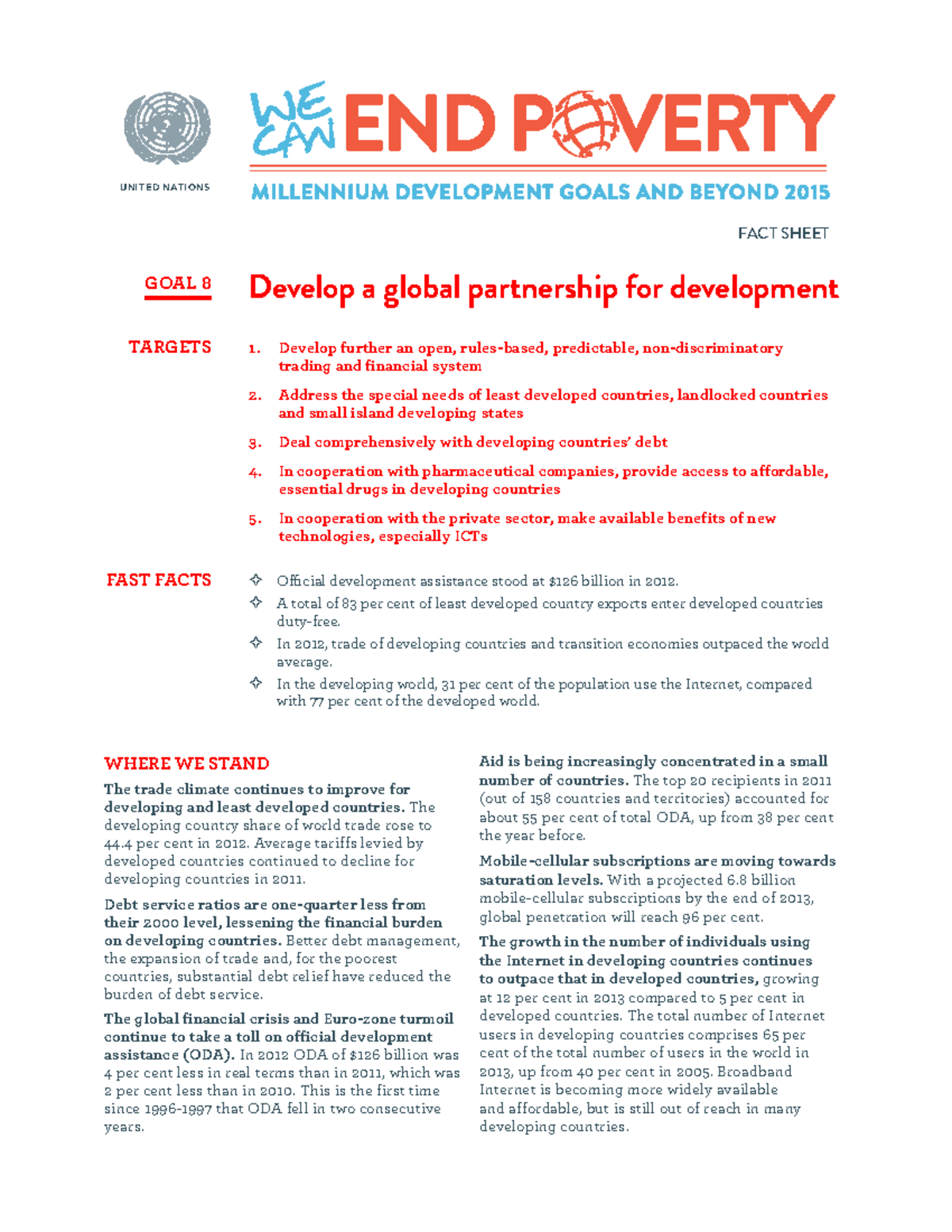 Goal 8 fs - Helping other segs - TARGETS FAST FACTS Develop further an ...