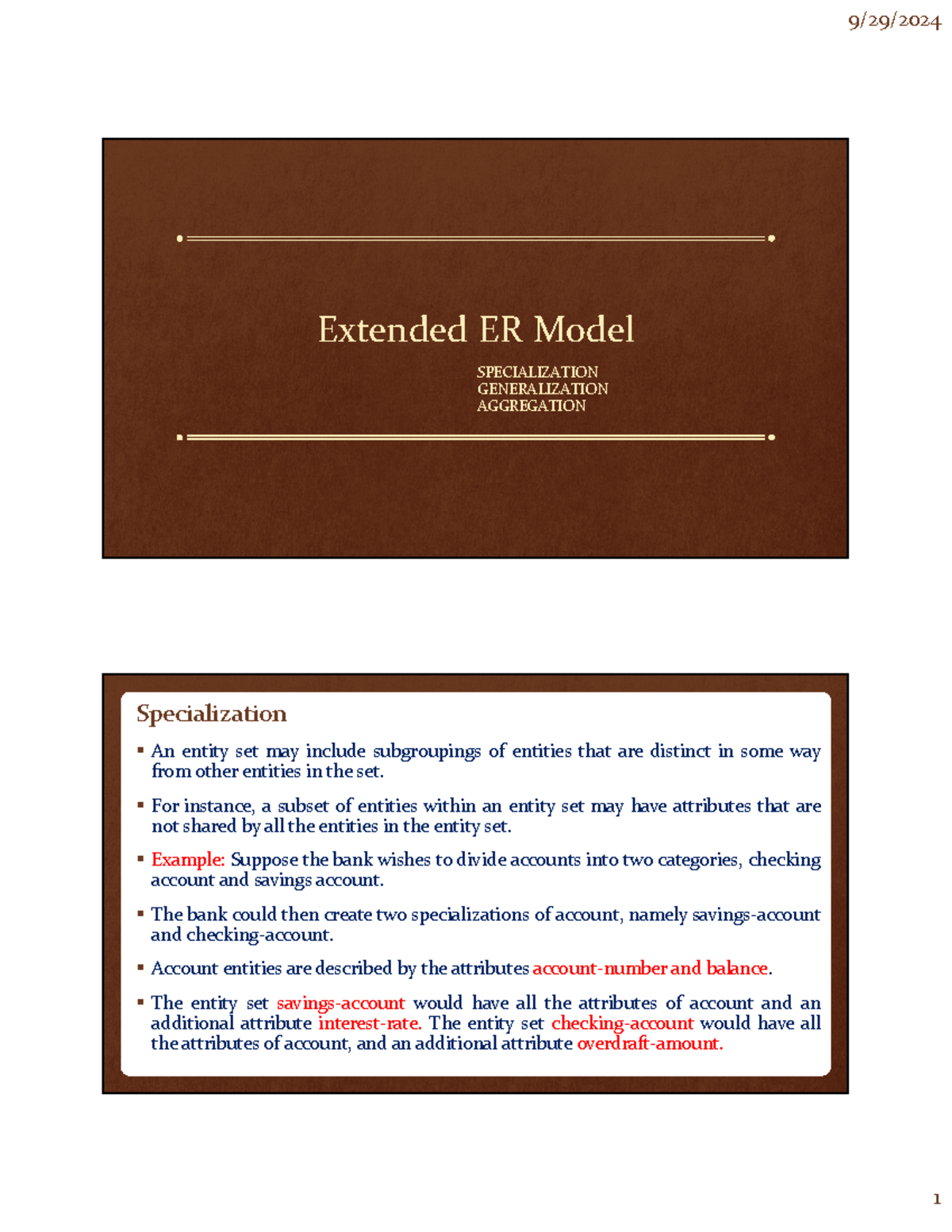 Unit-1-DBMS part 1,2,3 - Extended ER Model SPECIALIZATION GENERALIZATION AGGREGATION ...