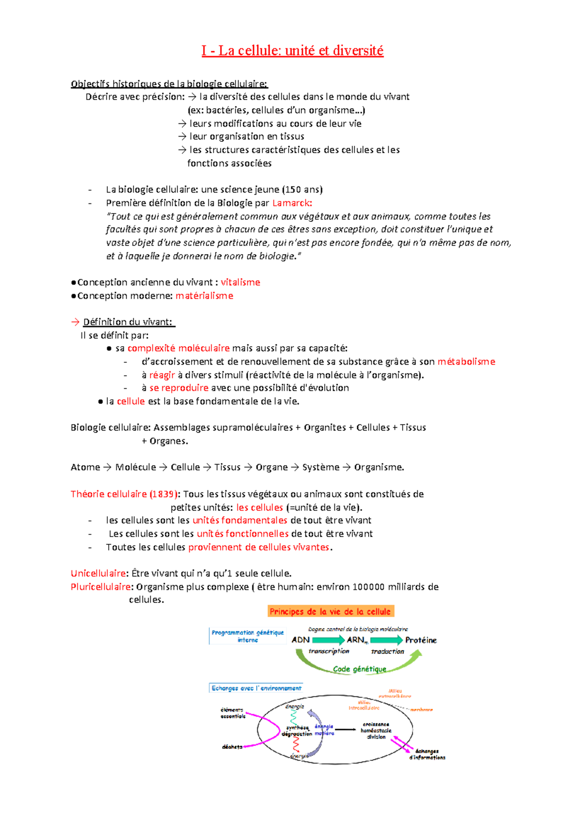 CM1 biologie de la cellule - I - La cellule: unité et diversité ...