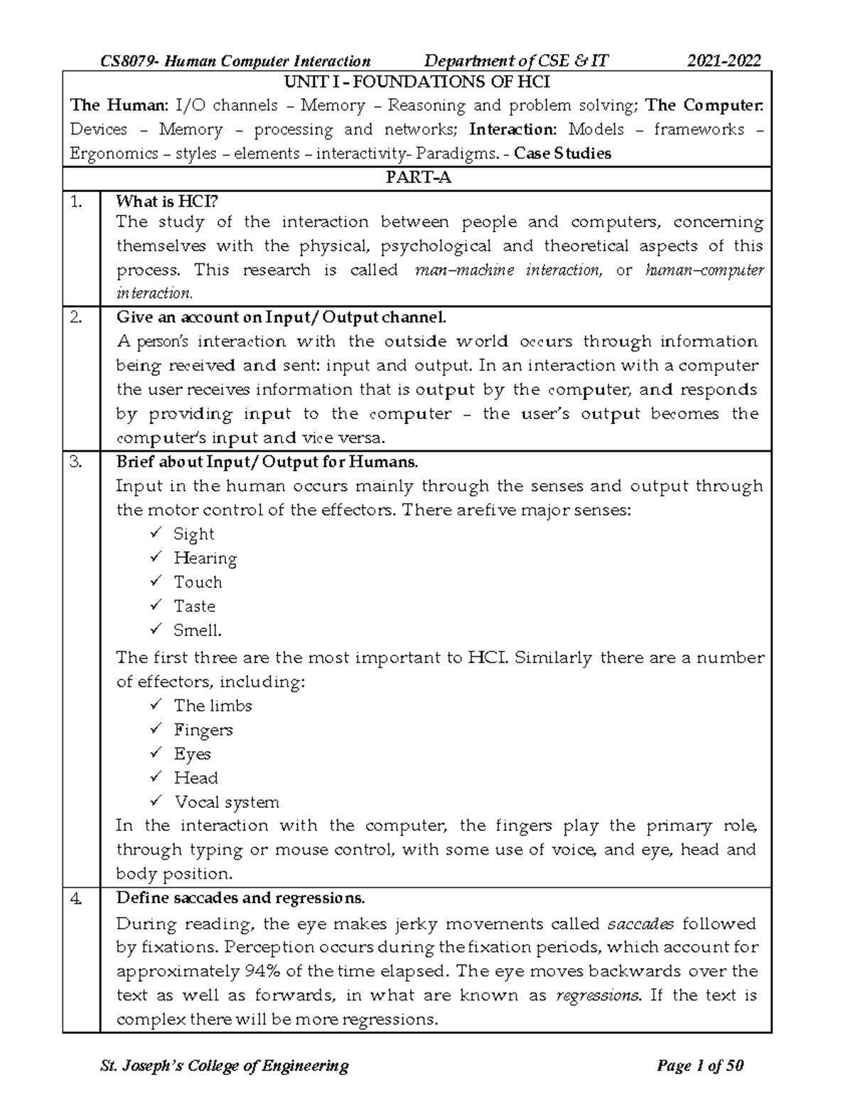 Qb - AS LIKE HCI - UNIT I - FOUNDATIONS OF HCI The Human: I/O channels – Memory – Reasoning and ...