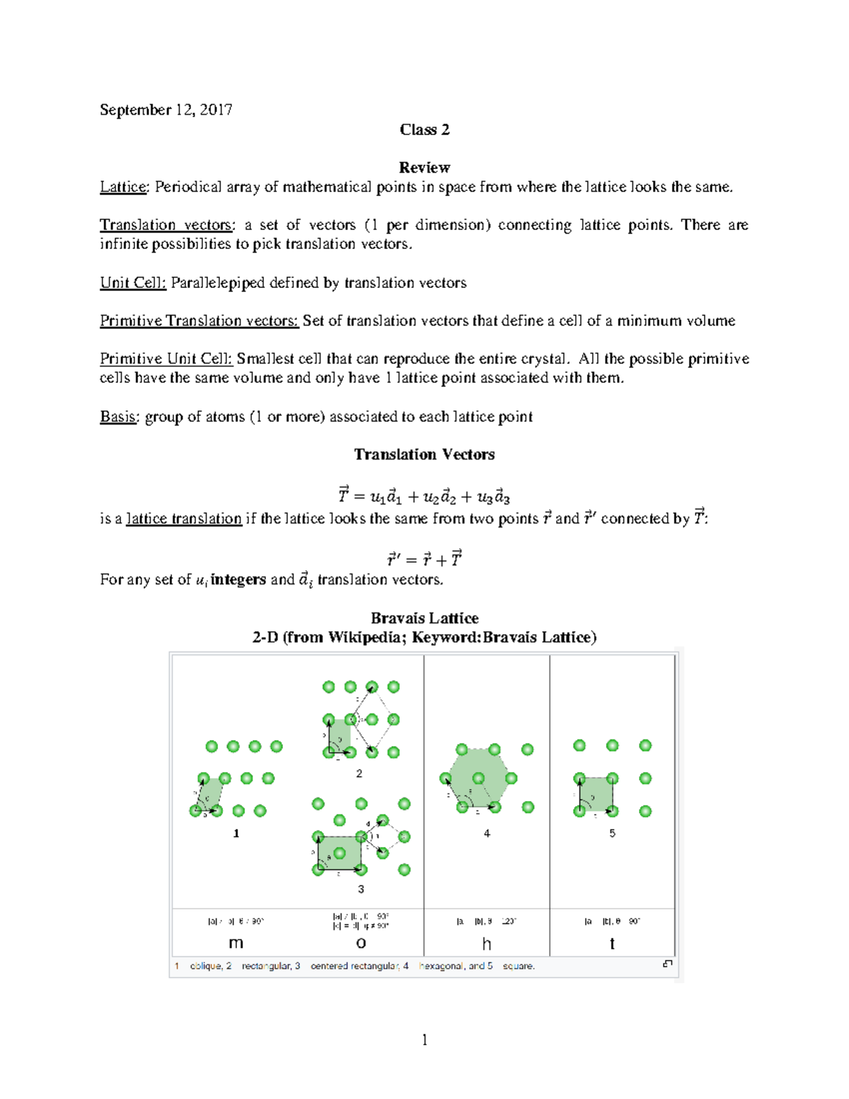 Class 02 Periodic Lattices-crystal Struct 0912 - September 12, 2017 ...