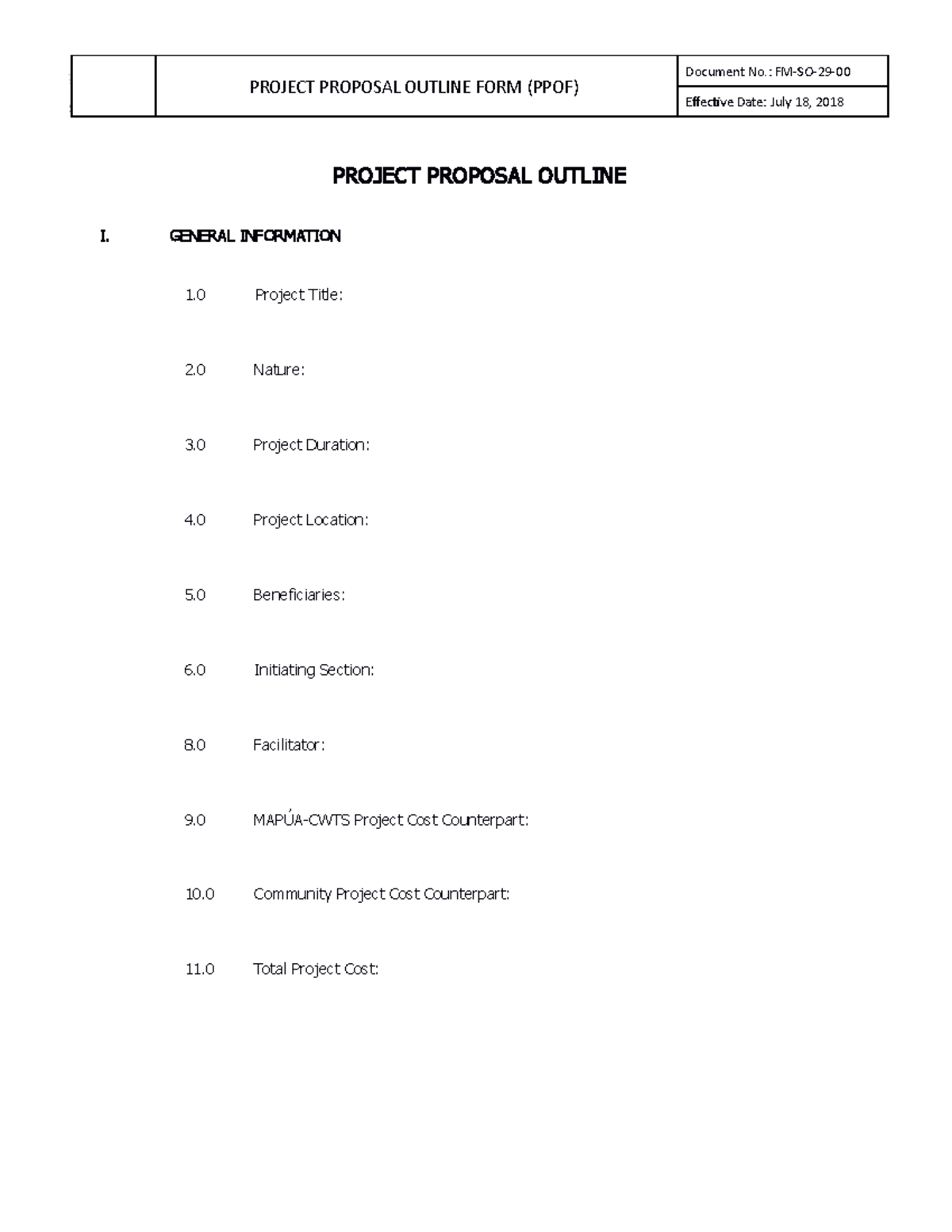 Form Project Proposal Outline Form final version - PROJECT PROPOSAL ...