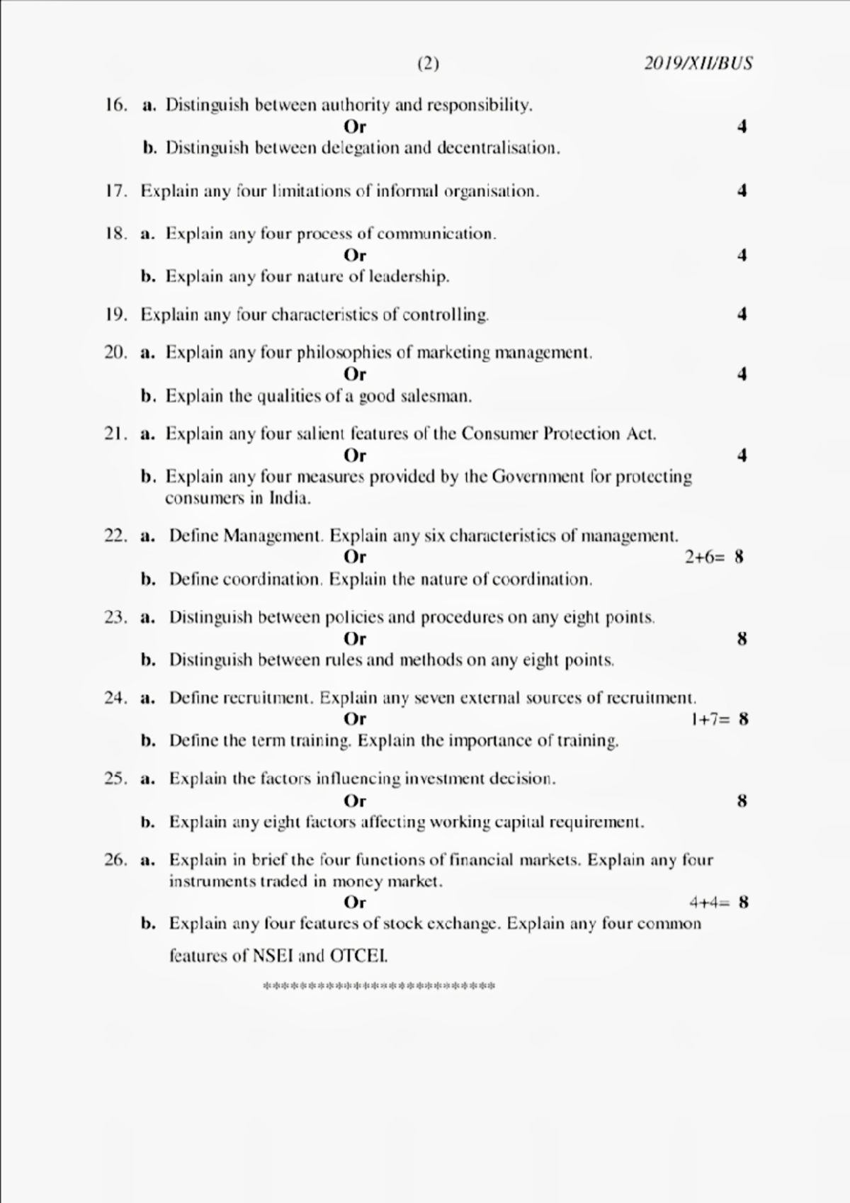 Business studies previous Question paper 2019 - Studocu