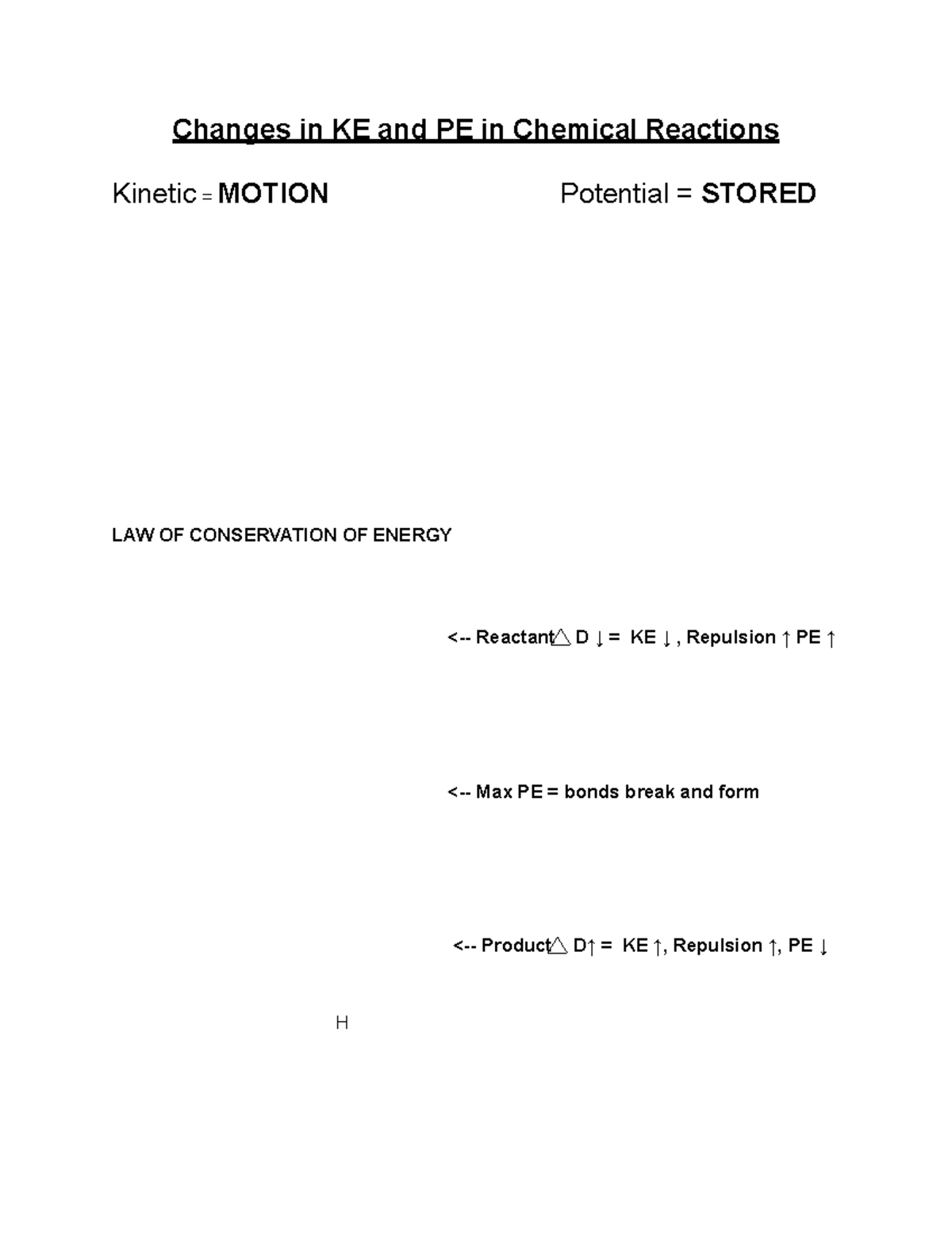 Chemistry Project - CHEM 1220 - Changes in KE and PE in Chemical ...