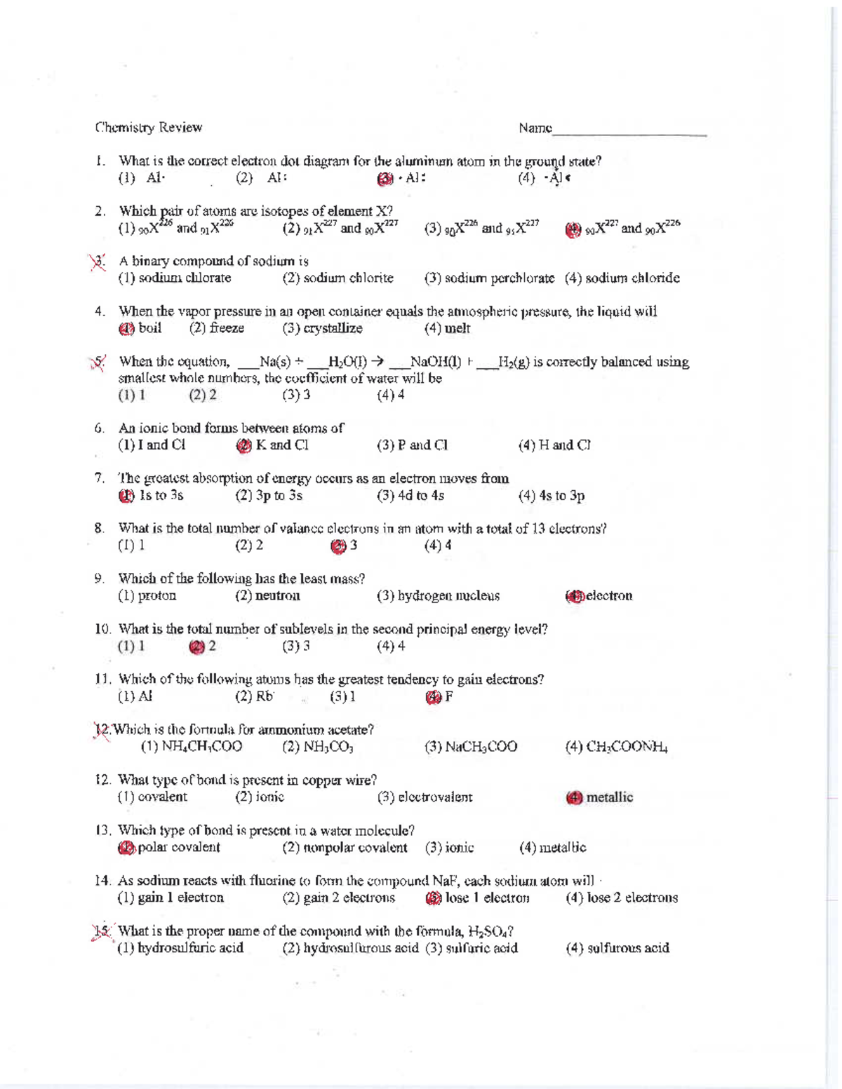 Chemistry 10th grade review 21 questions - Chemistry Review Name 1 ...