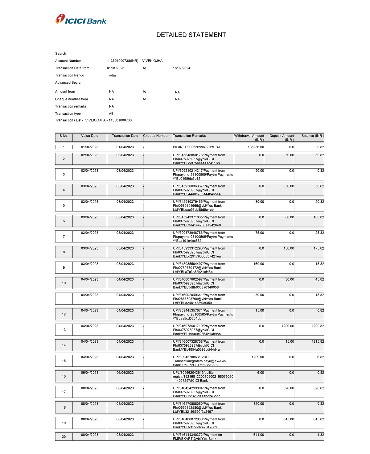 Op Transaction History 18-02-2024 unlocked - DETAILED STATEMENT Search Account Number - Studocu