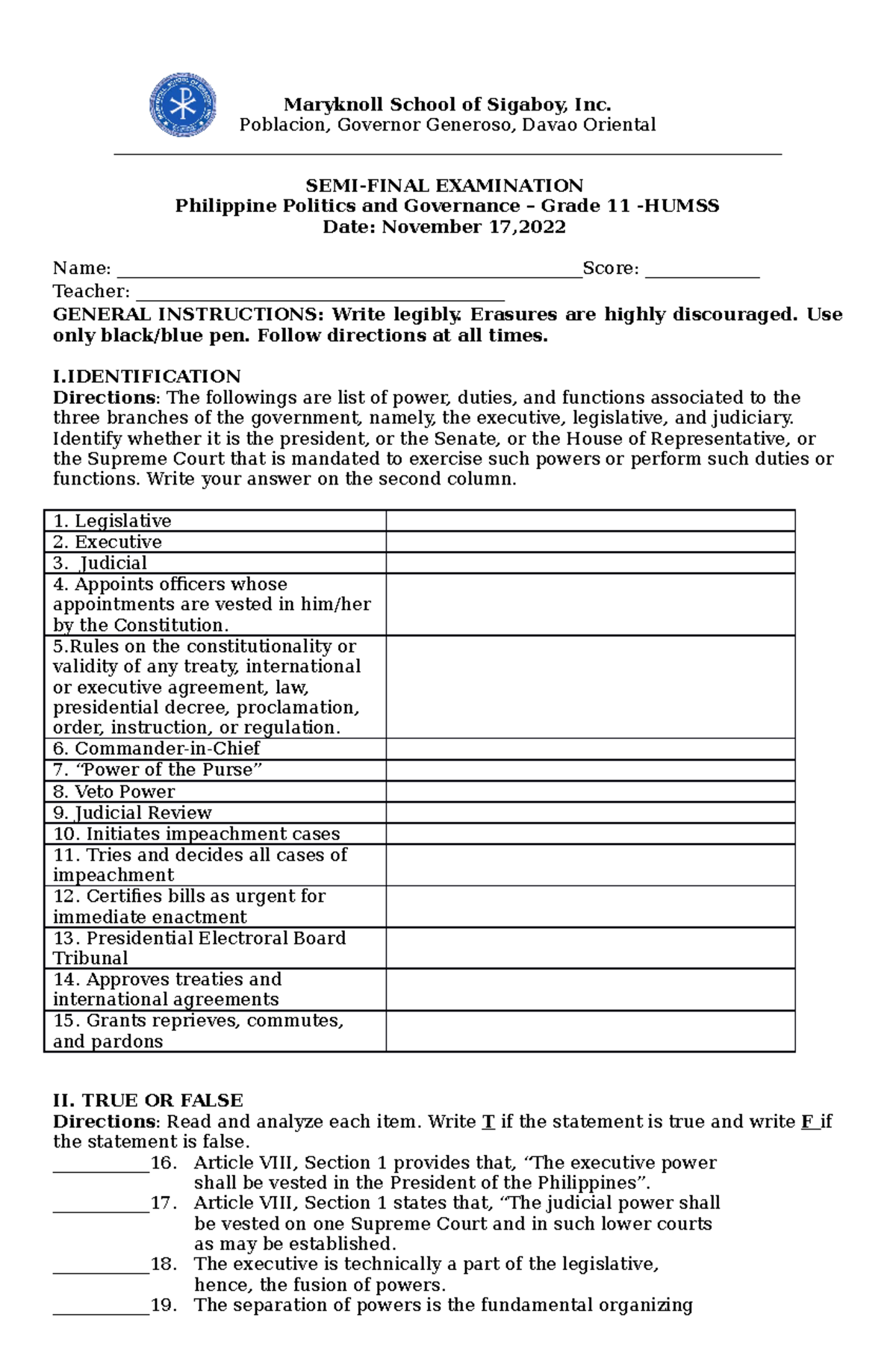 POL.GOV SEMI- Final - Maryknoll School of Sigaboy, Inc. Poblacion ...