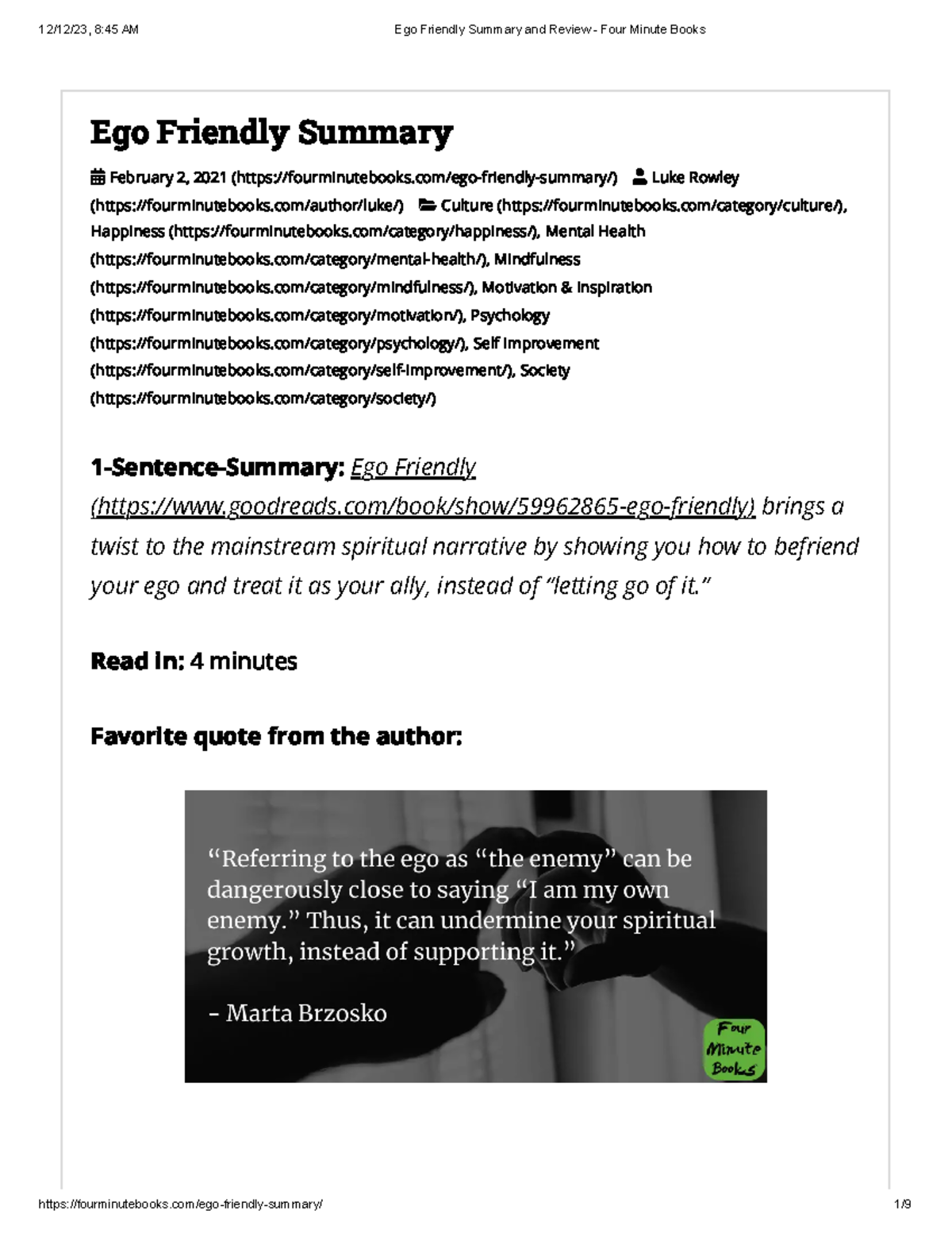 Ego Friendly Summary and Review - Four Minute Books - Ego Friendly ...