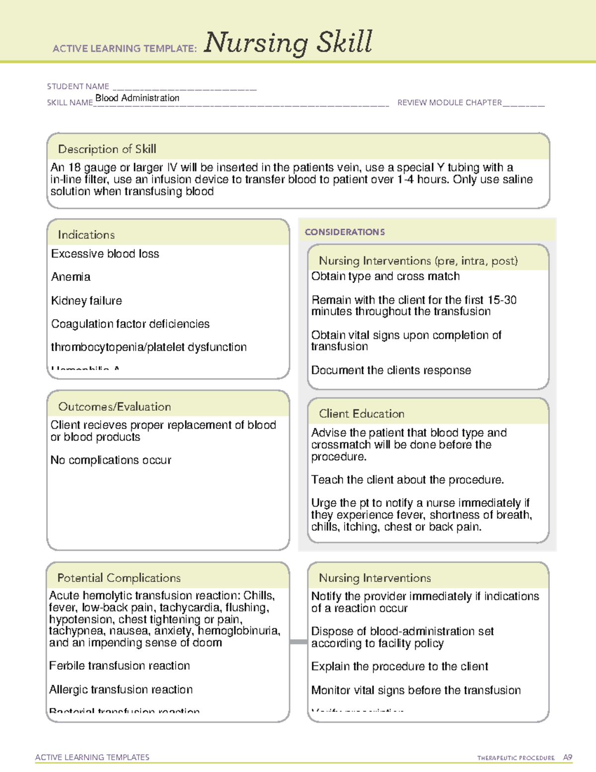 Blood Transfusion - ATI Template - ACTIVE LEARNING TEMPLATES ...