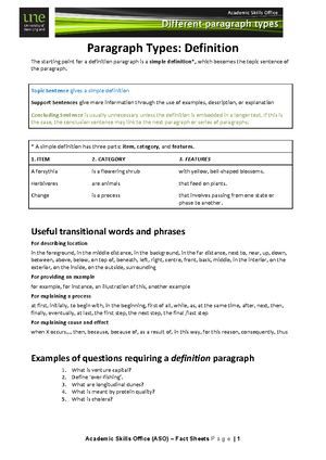 Paragraph-explanation - Academic Skills Office (ASO) – Fact Sheets P a ...