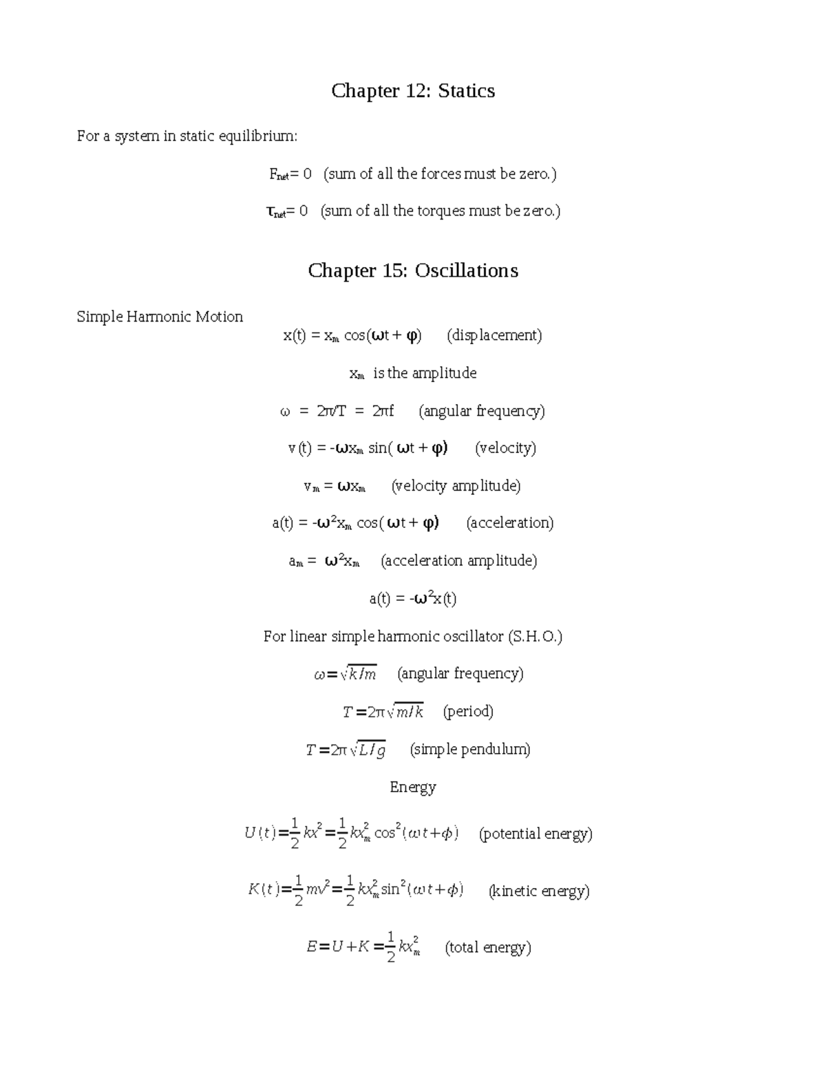 Guide exam 4 - spring 2010 - Chapter 12: Statics For a system in static ...