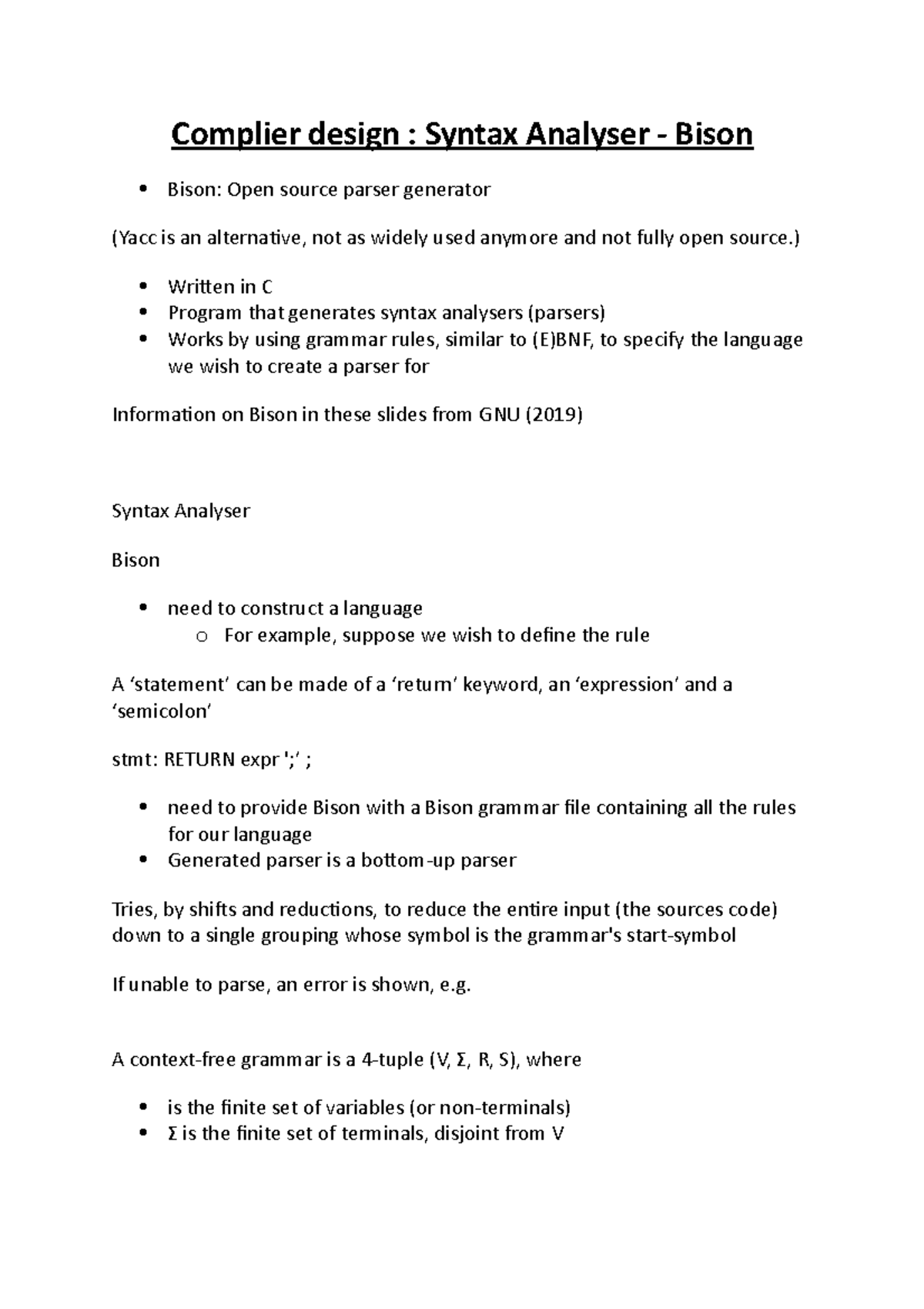 Complier Design Syntax Analyser Bison Written In C Program That