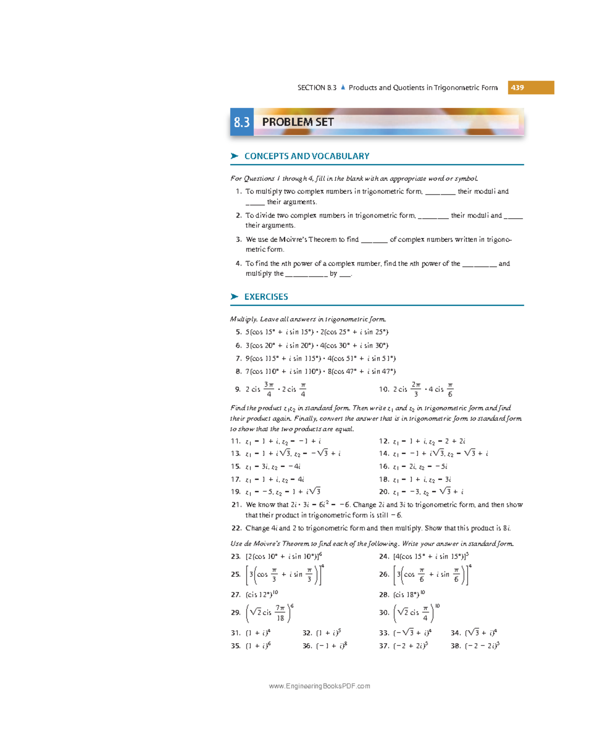 Products and Quotients in Trigonometric Form - 1. To multiply two ...